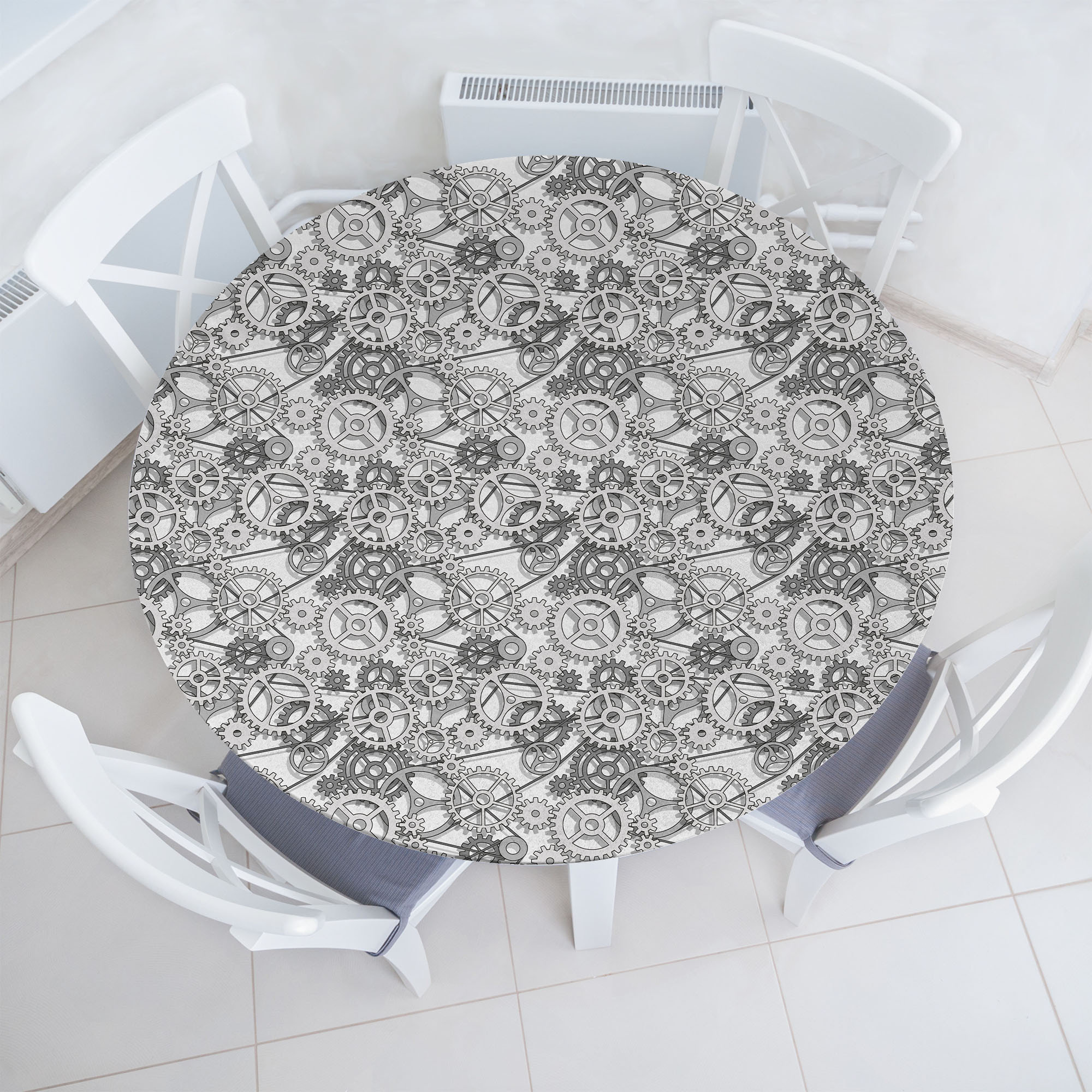House of Hampton® Steampunk Fitted Round Tablecloth Diameter Grey and ...