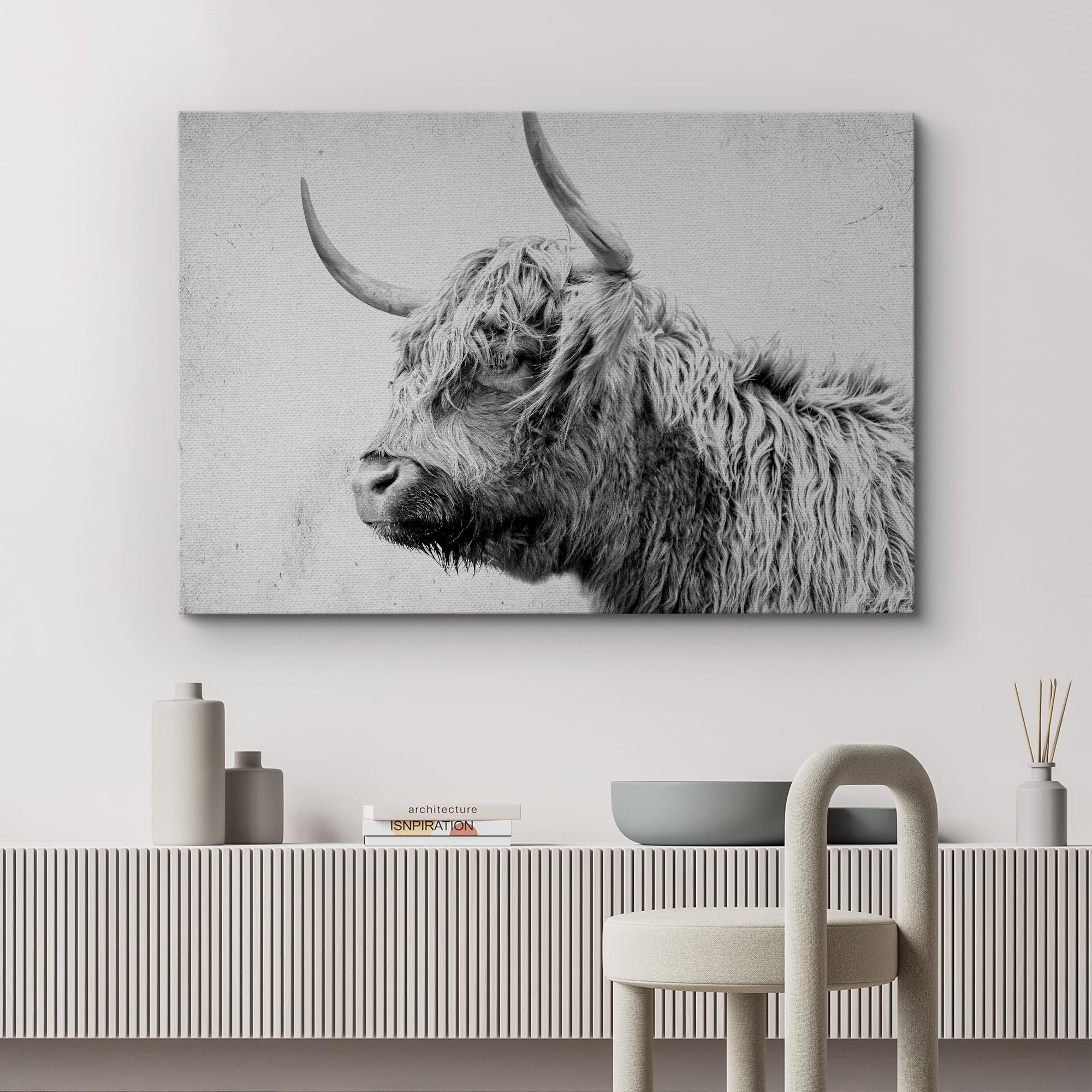 IDEA4WALL Animals Side Profile Farmhouse Shetland Cow On Canvas ...