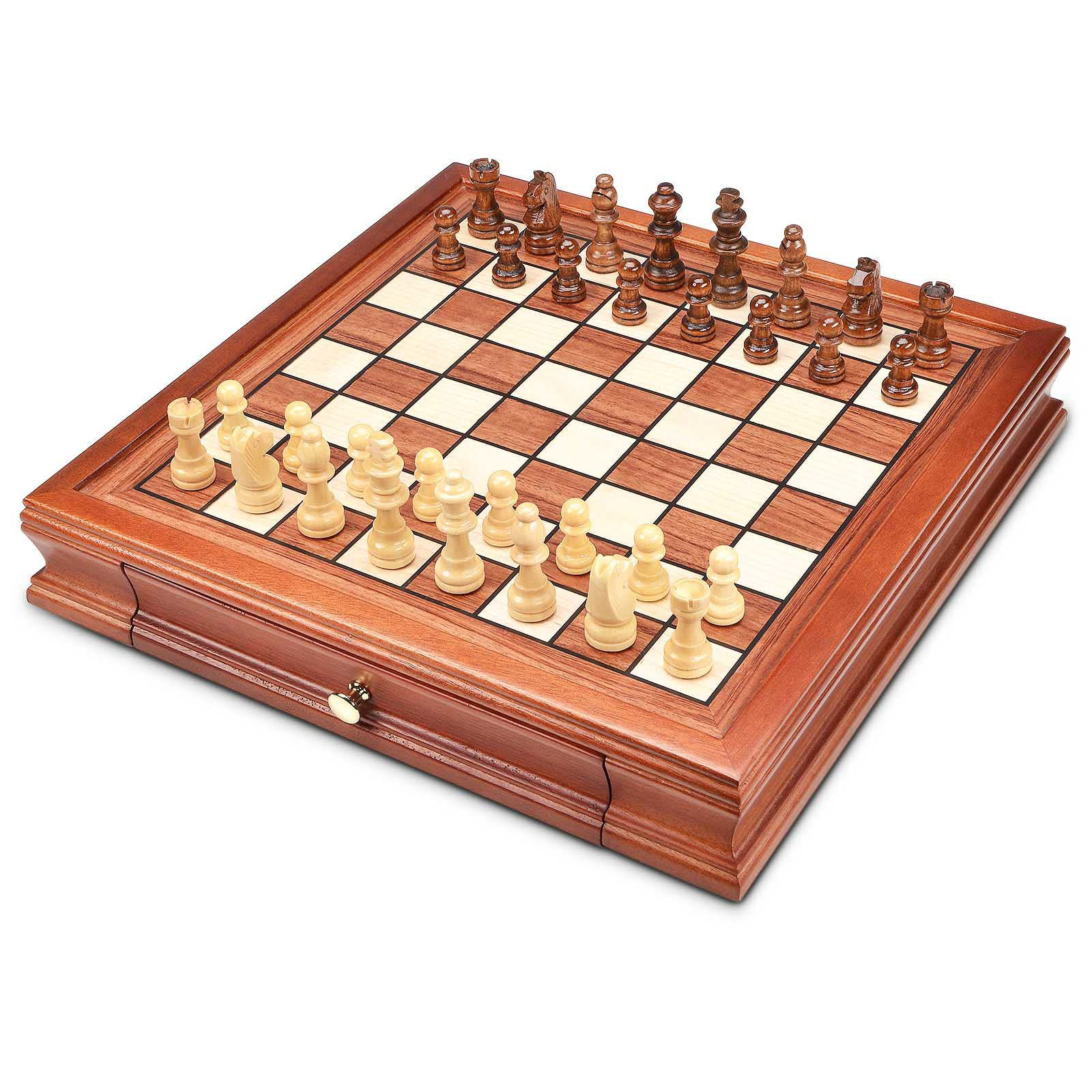 BOJUNTAN 12.8'' Magnetic Wooden Chess Set / 2 Built-In Storage Drawers ...