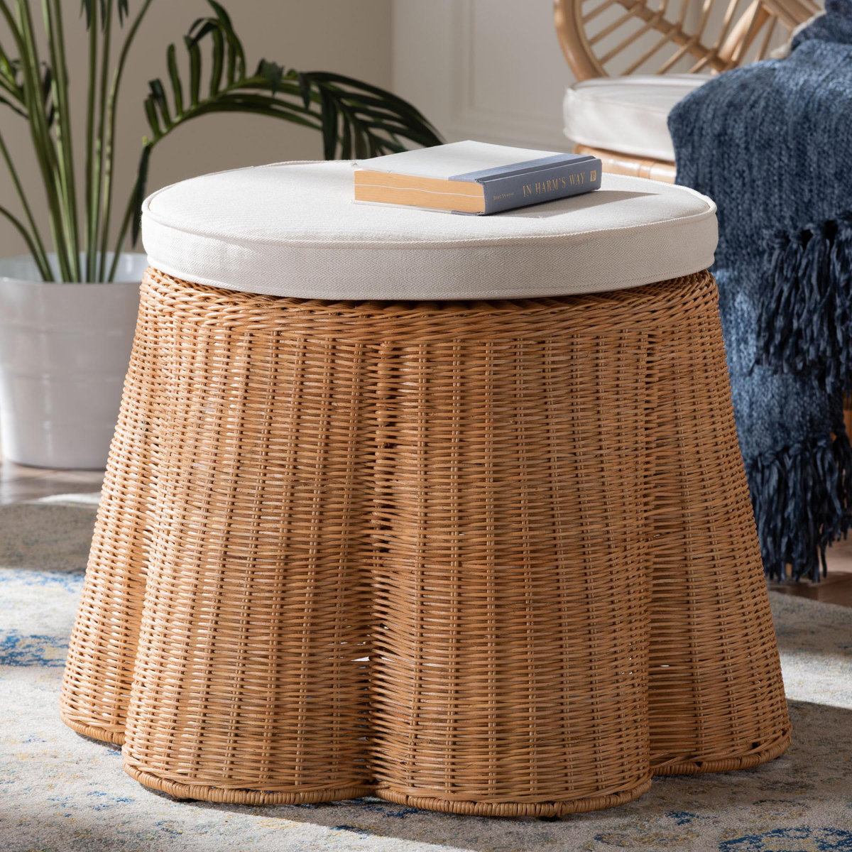Bay Isle Home™ Bali & Pari Palm Scallop Natural Rattan Ottoman With ...