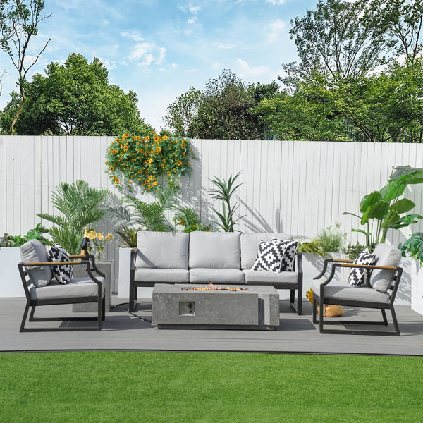 Direct Wicker Flinda Metal 5 - Person Outdoor Seating Group With Fire ...