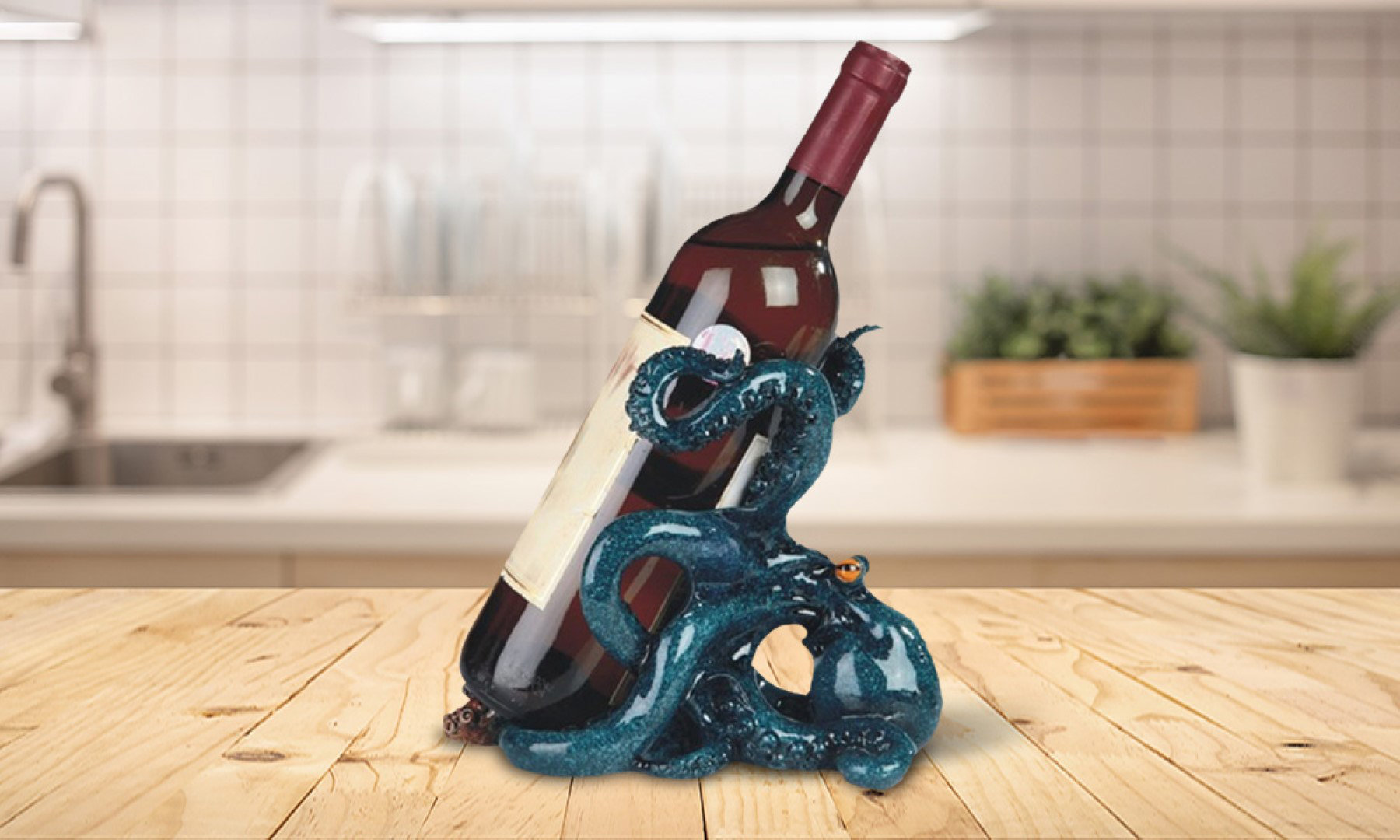 Rosecliff Heights Adelone 8.25"W Blue Octopus Wine Rack Bottle Holder ...