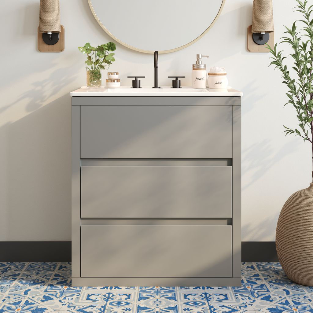 Winston Porter 30" Freestanding Bathroom Vanity With Ceramic Sink & 2 ...