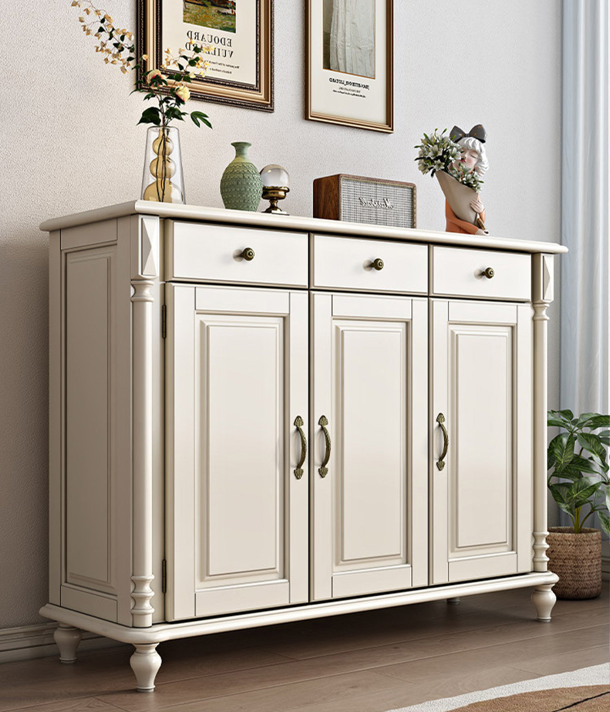 GLIDAS 44.09"H White Mahogany;Pine Solid Wood Shoe Storage Cabinet ...