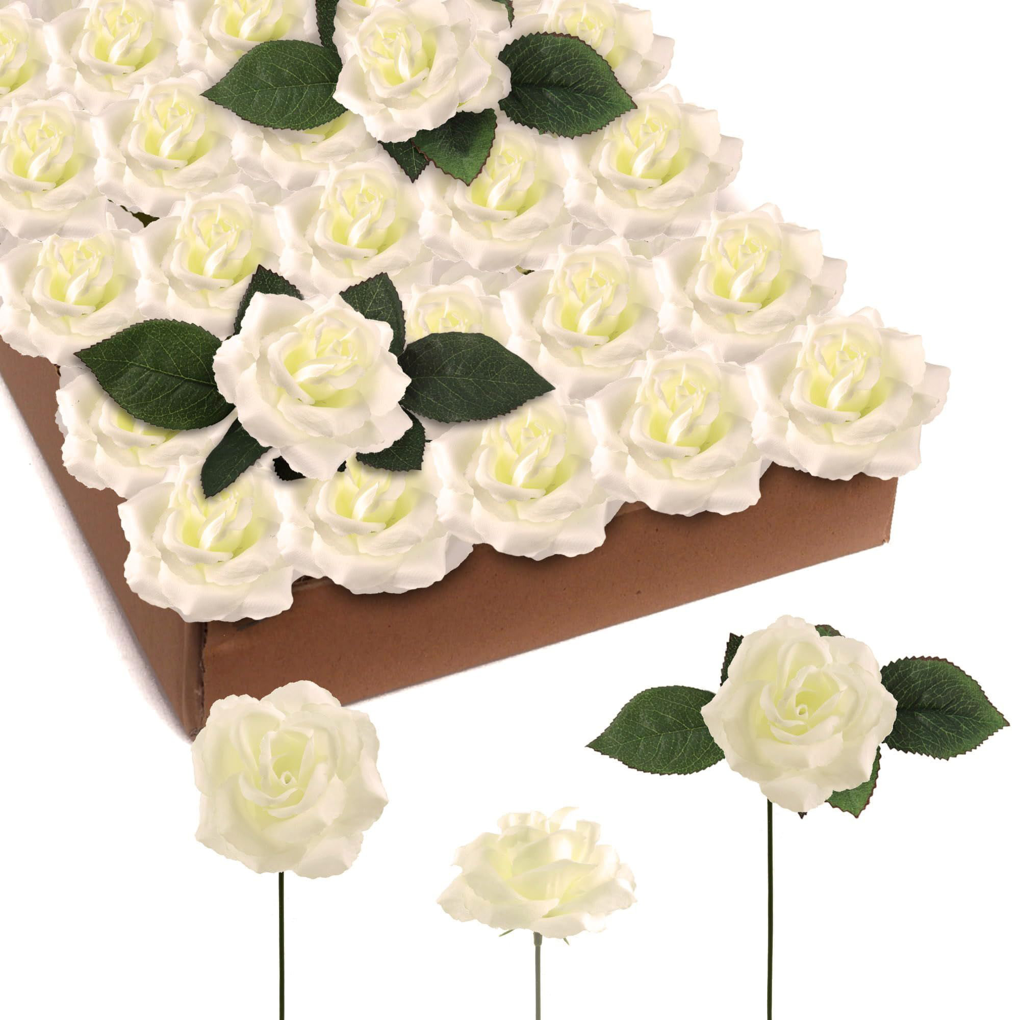 Primrue Flexi Blooms | 100-piece Set (2 Packs) | Cream White Silk Rose ...