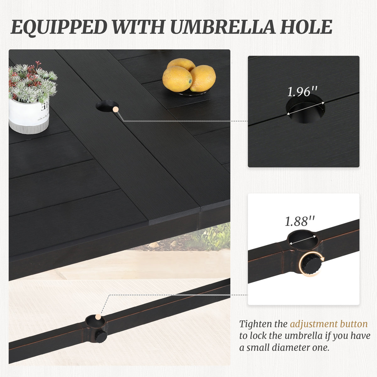 17 Stories Rectangle 70" Outdoor Patio Dining Table For 6, HDPS All ...