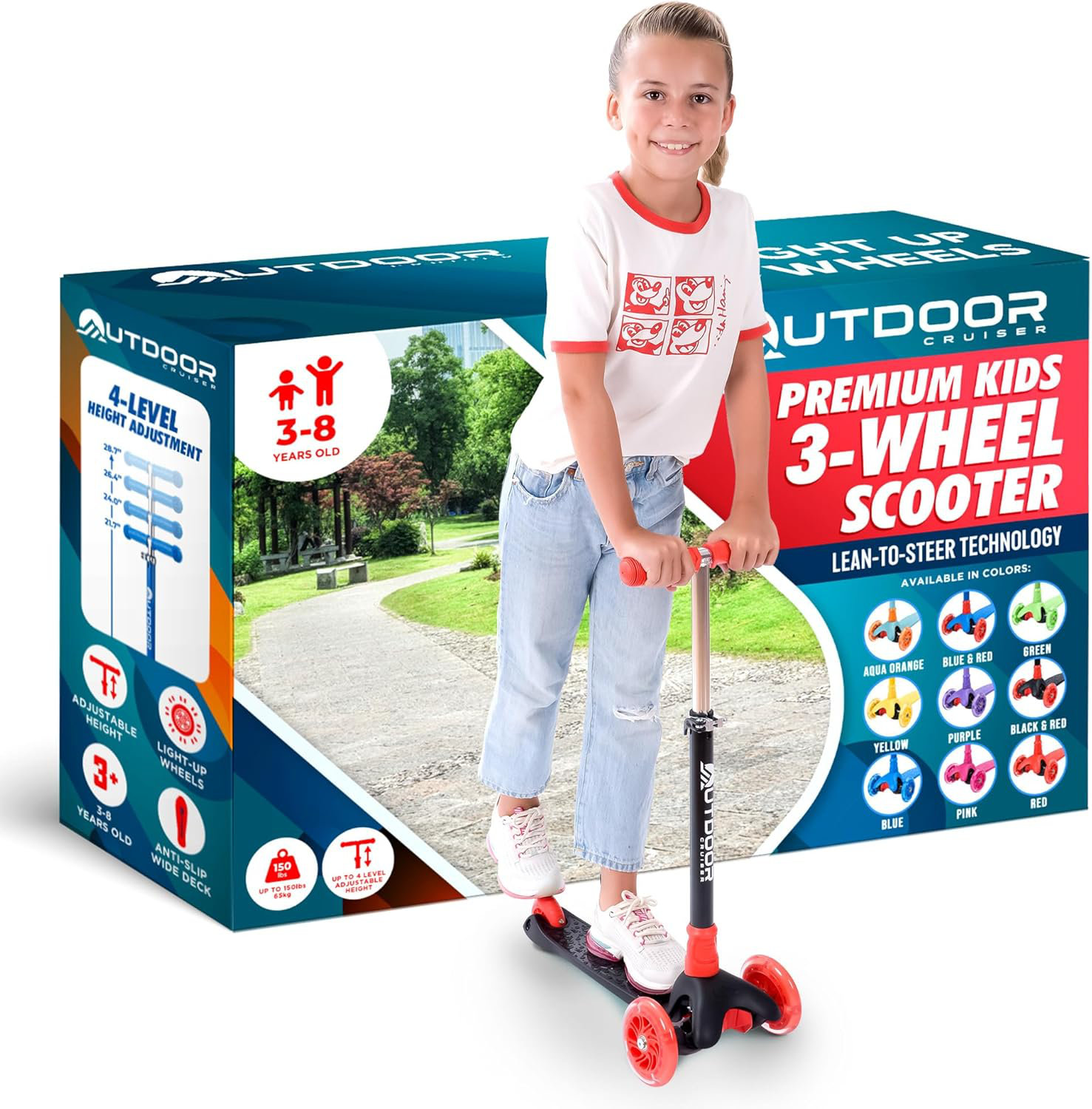 Lifemaster Outdoor Cruiser 3-wheel Kids Scooter – With Lean-to-steer ...