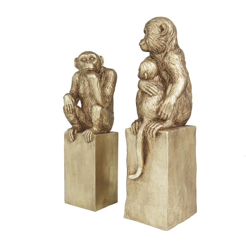 Dakota Fields Resin Monkey Decorative Gold Sculpture Set | Wayfair