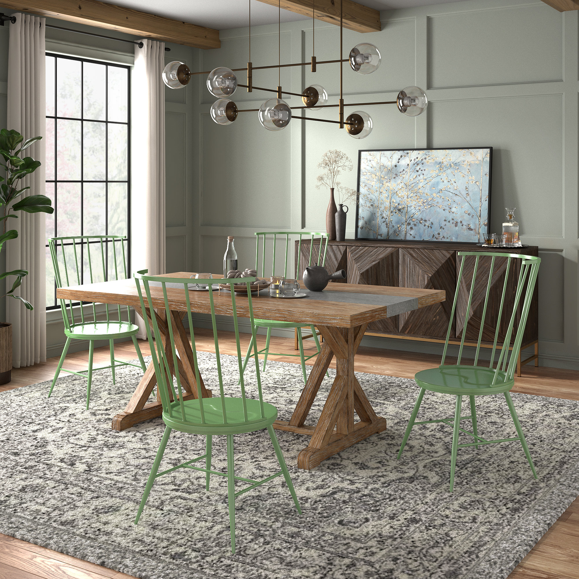 August Grove® Durga Rustic Pine Frame Concrete Veneer Top Dining Table ...