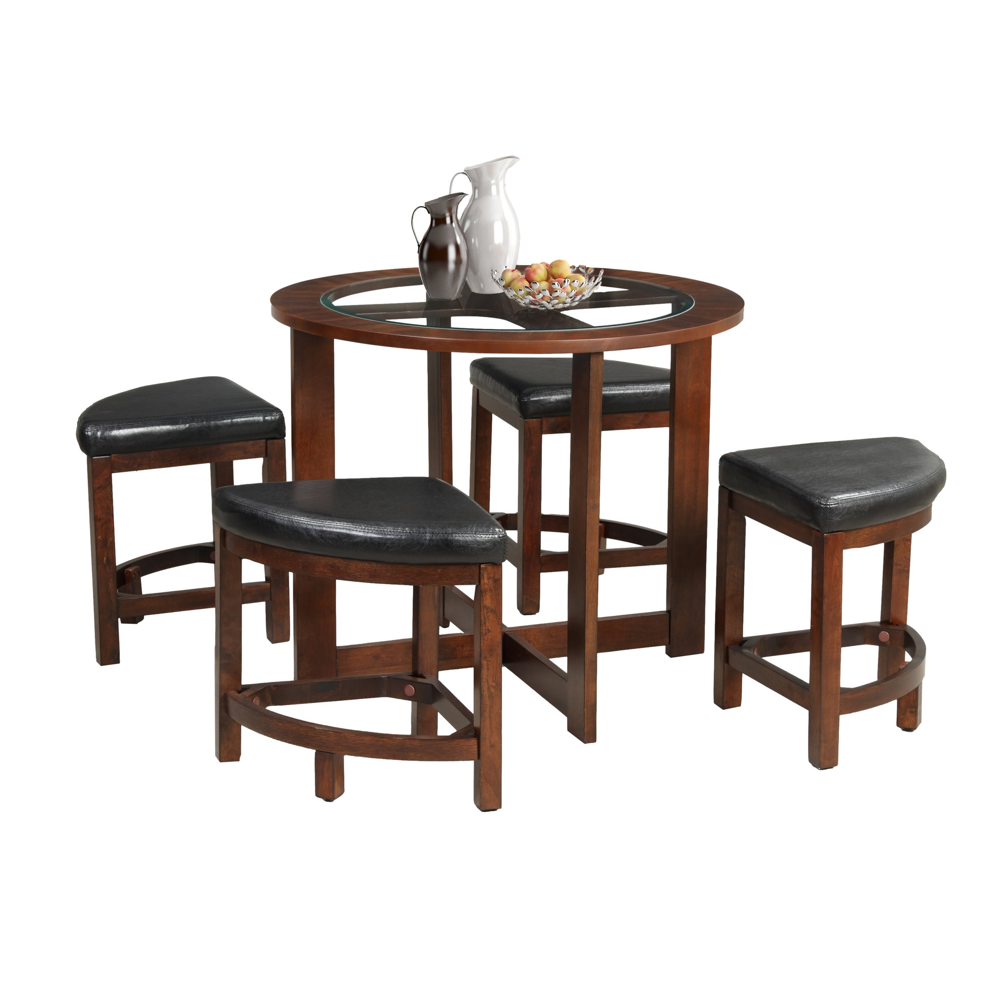 George Oliver Modern Dining With Wood Round Table Glass Surface And 4 ...