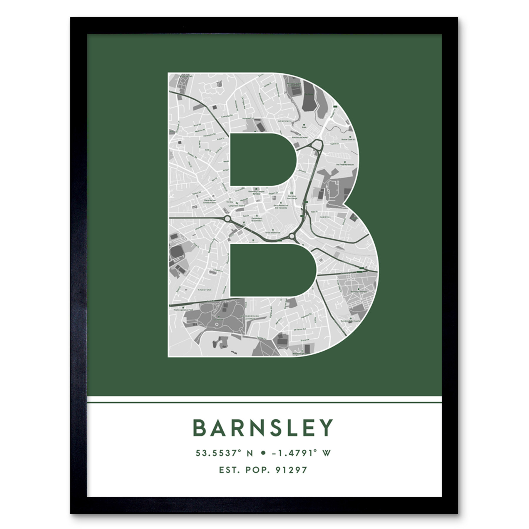 Wee Blue Coo Barnsley England United Kingdom City Map Green Colour ...