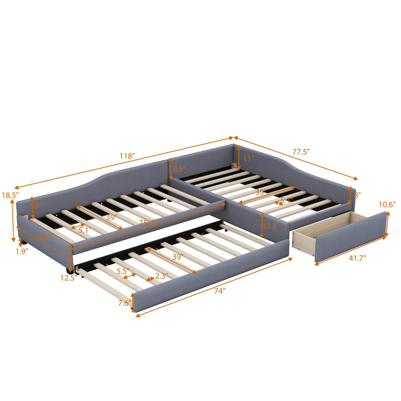 Latitude Run® Upholstered Double Twin Size Daybed | Wayfair