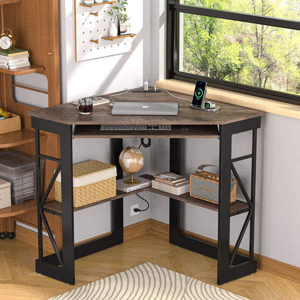 Williston Forge Lambrecht Corner Desk With Outlets & USB Ports ...