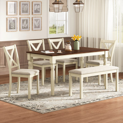 Gracie Oaks Deral 6-Piece Farmhouse Solid Wood Dining Table Set with ...