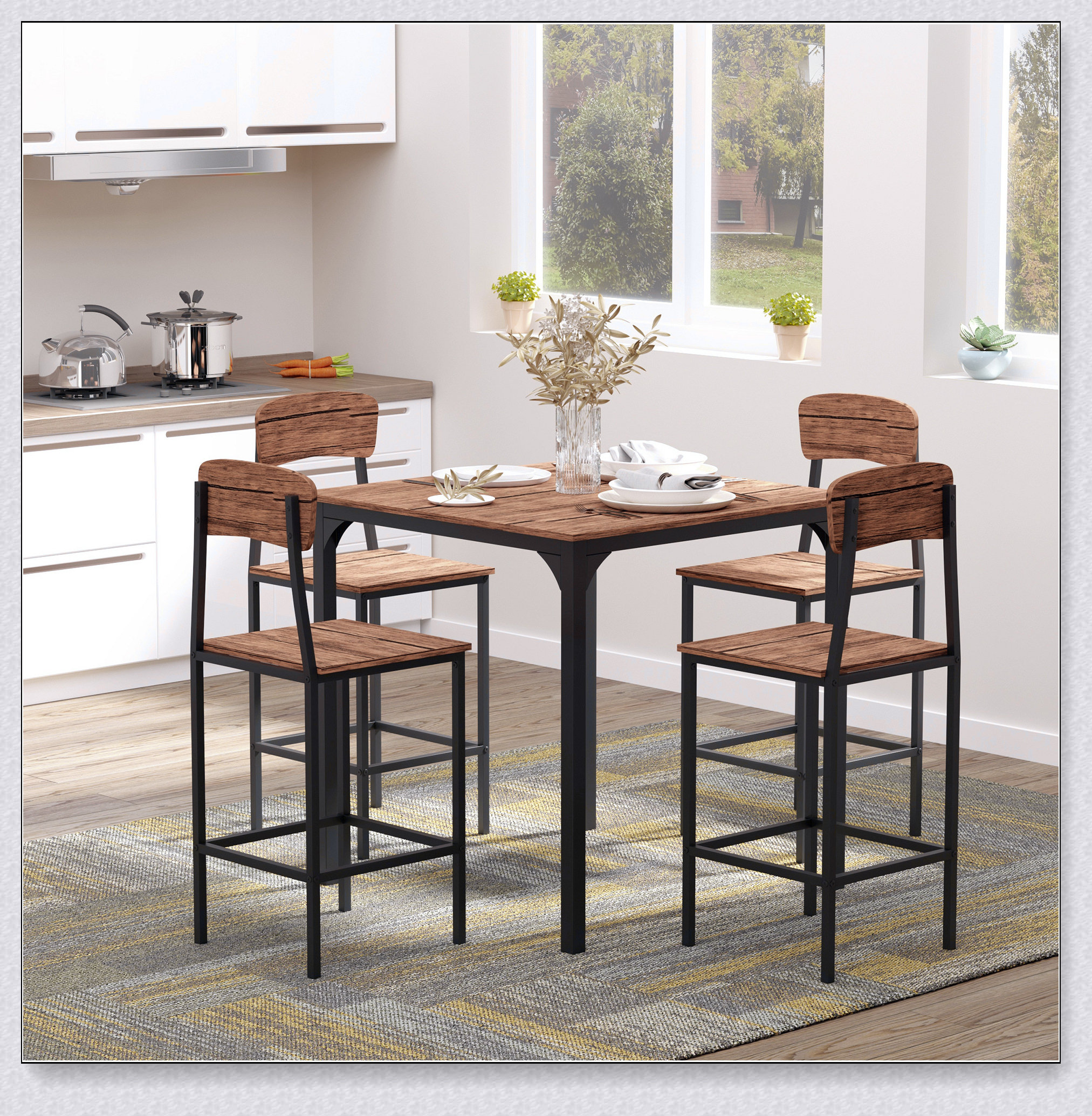 17 Stories Counter Height Bar Table Set Square Kitchen Table And Chairs ...