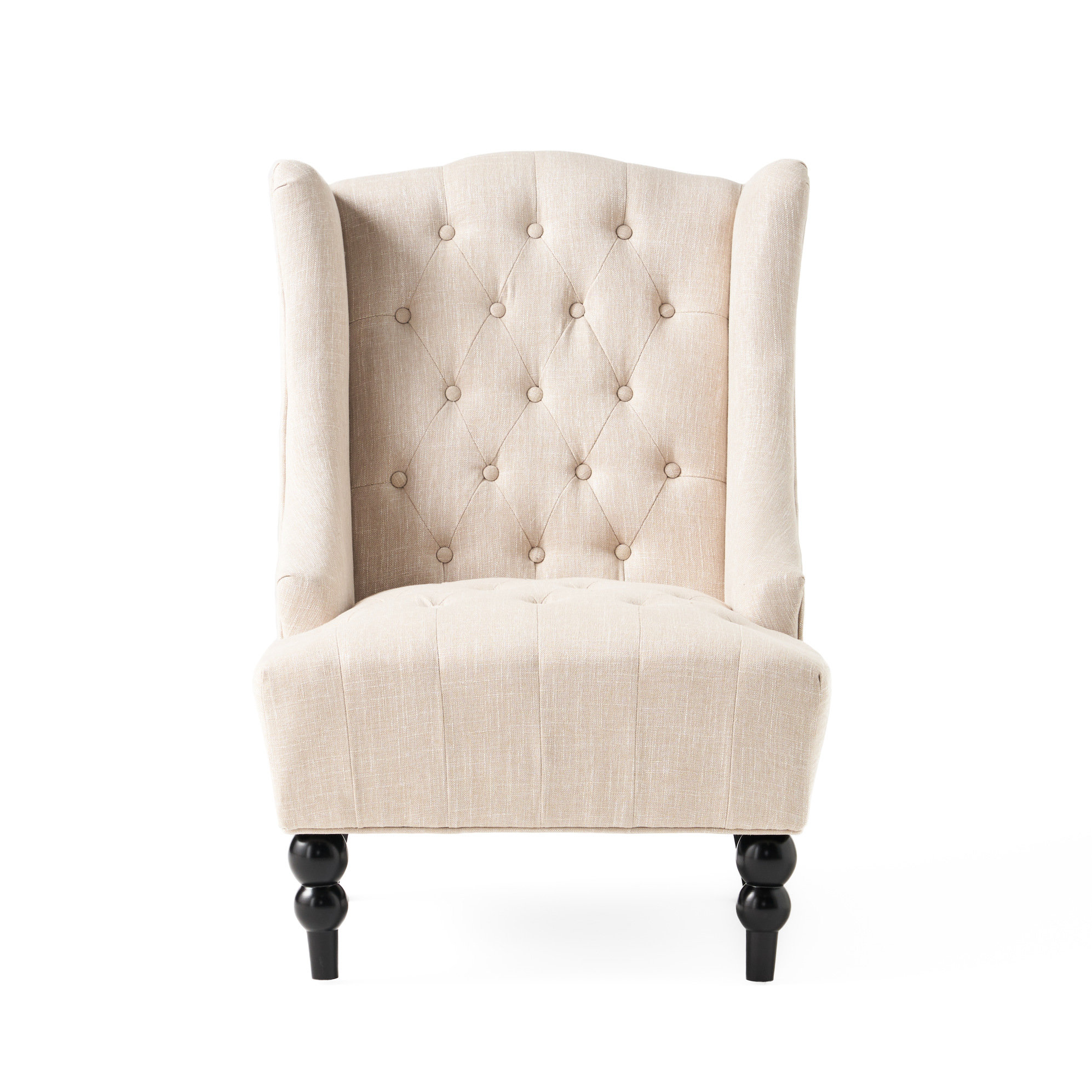 Darby Home Co Beige Wingback Chair With Button Tufting And Strong Birch ...