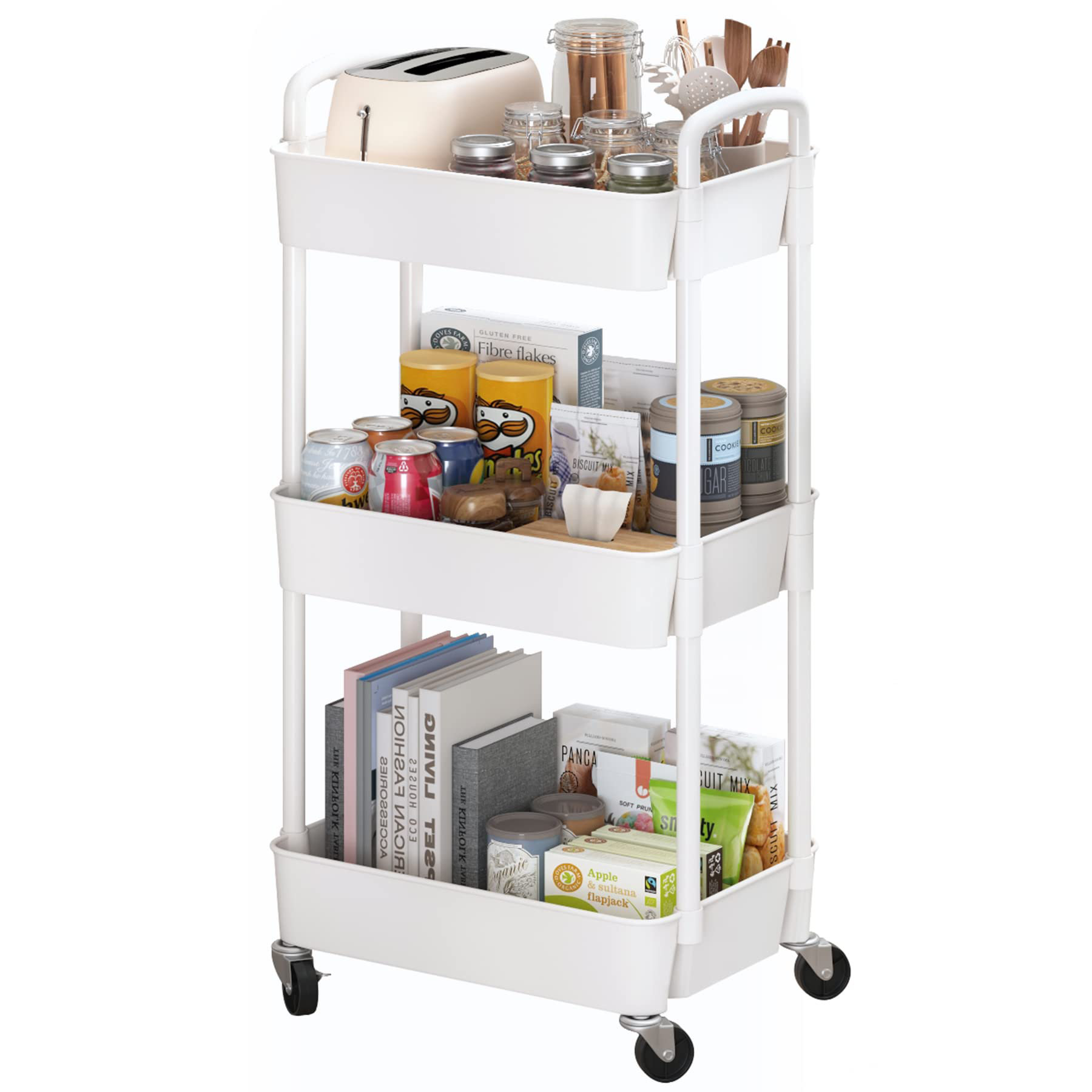 MINGIRA 3-Tier Rolling Utility Cart with Wheels - Multi-Purpose Storage ...