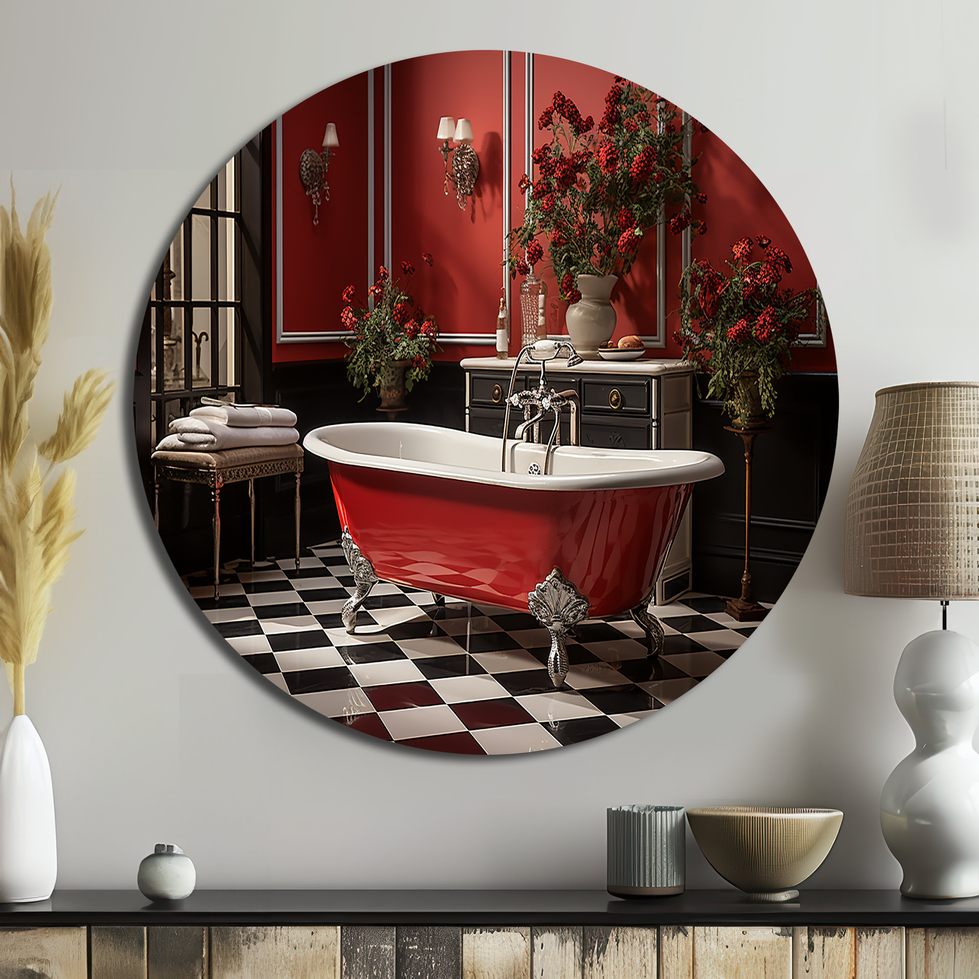 Winston Porter Red Modern Bathroom Charm IV - Humor Round Metal Wall ...