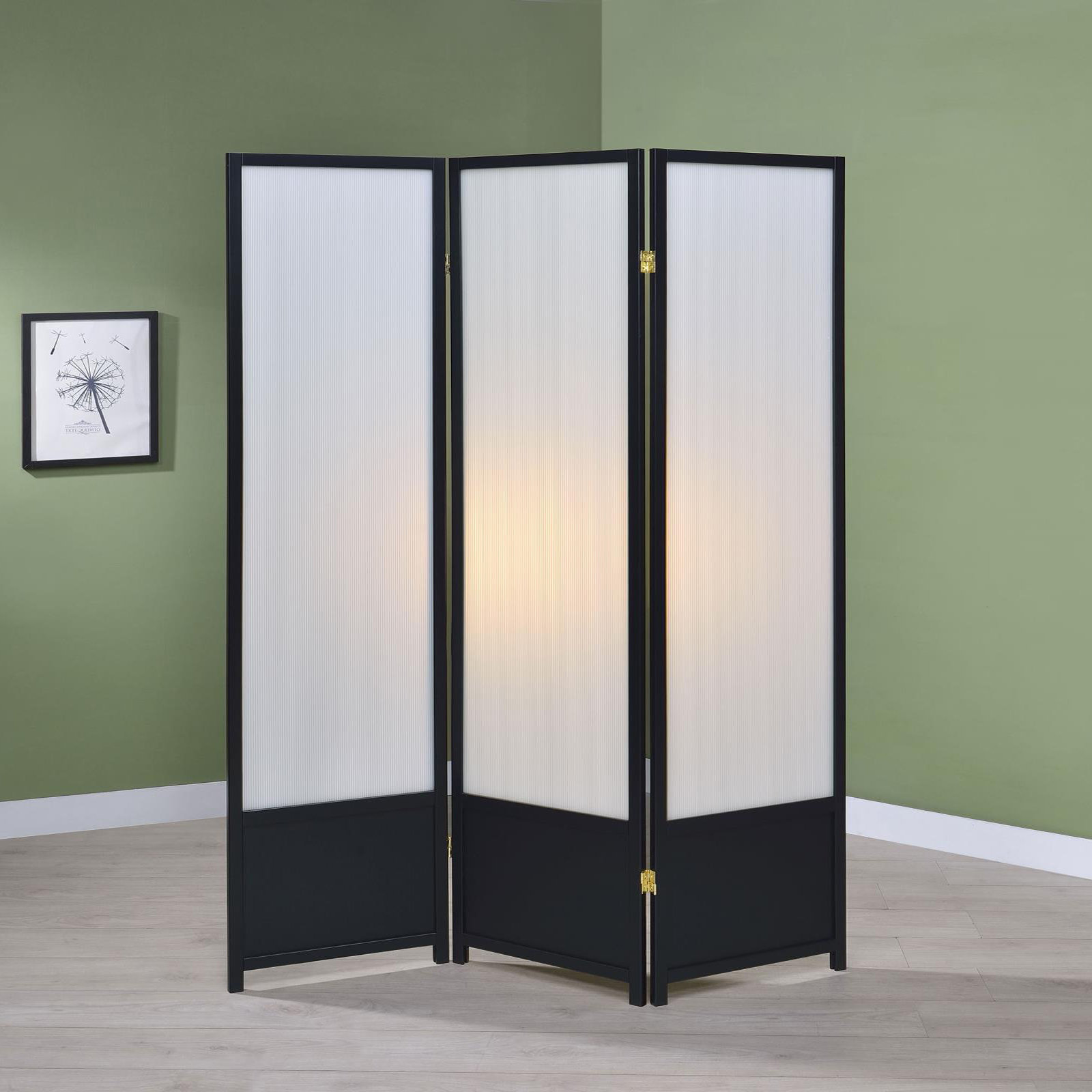 Ebern Designs 3-Panel Folding Floor Screen Translucent And Black ...