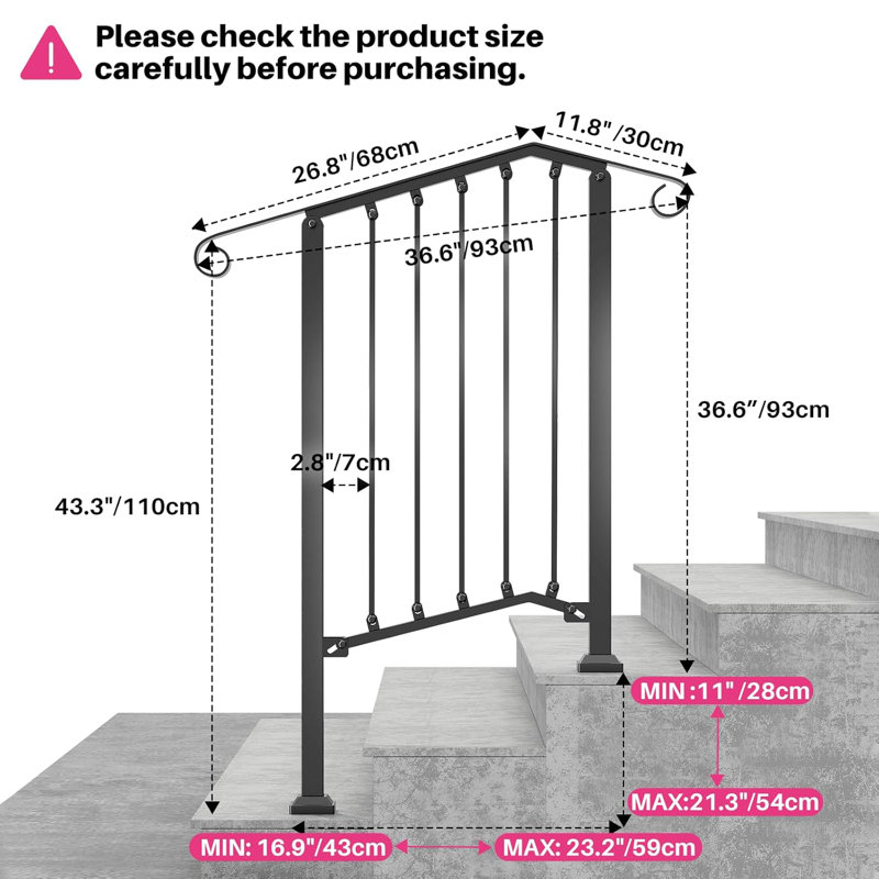 Redlife Handrails for Outdoor Steps Fit 2 or 3 Steps Outdoor Stair ...