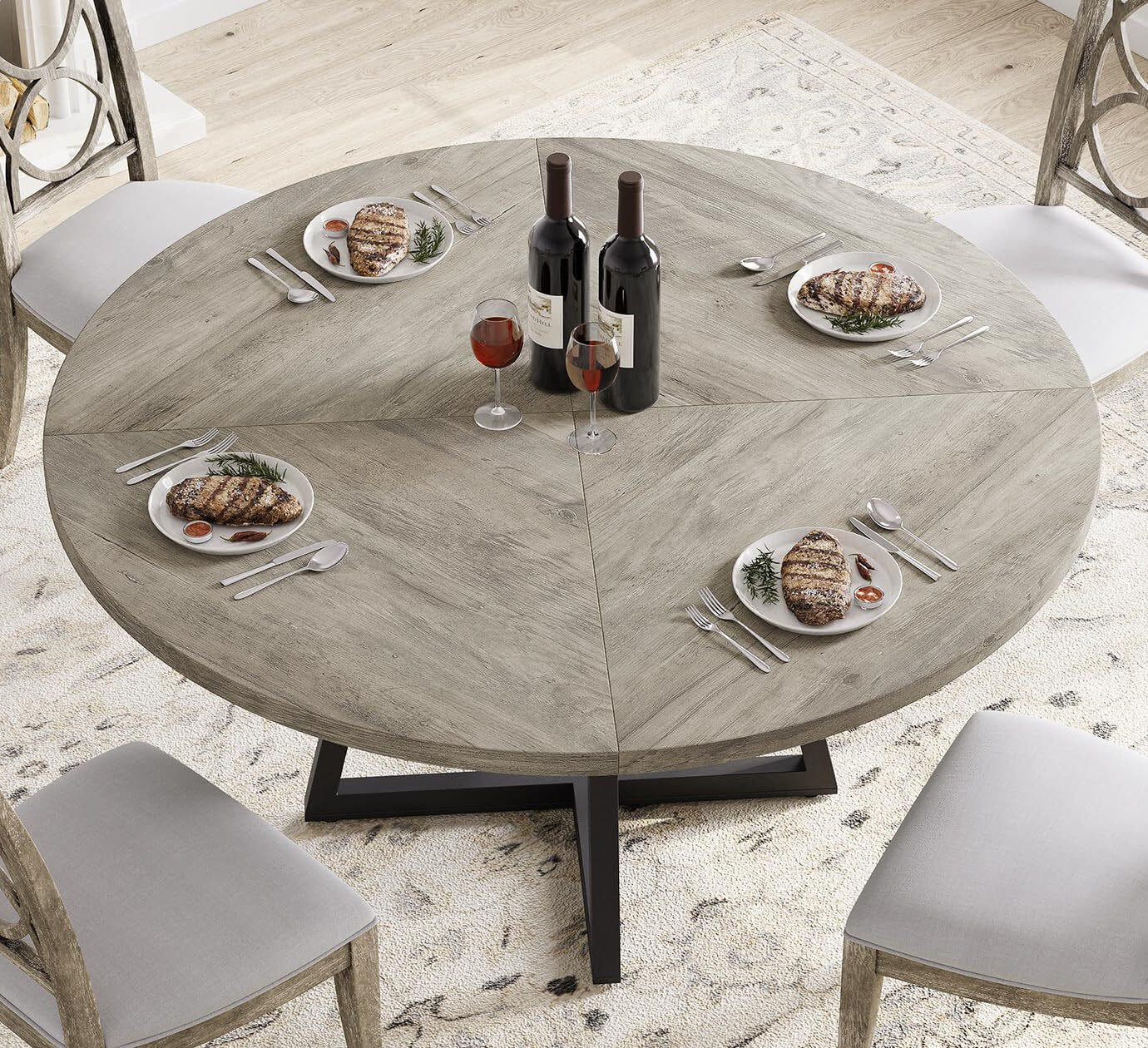 Gracie Oaks Round Dining Table, 47 Inch Round Dinner Table For 4 ...