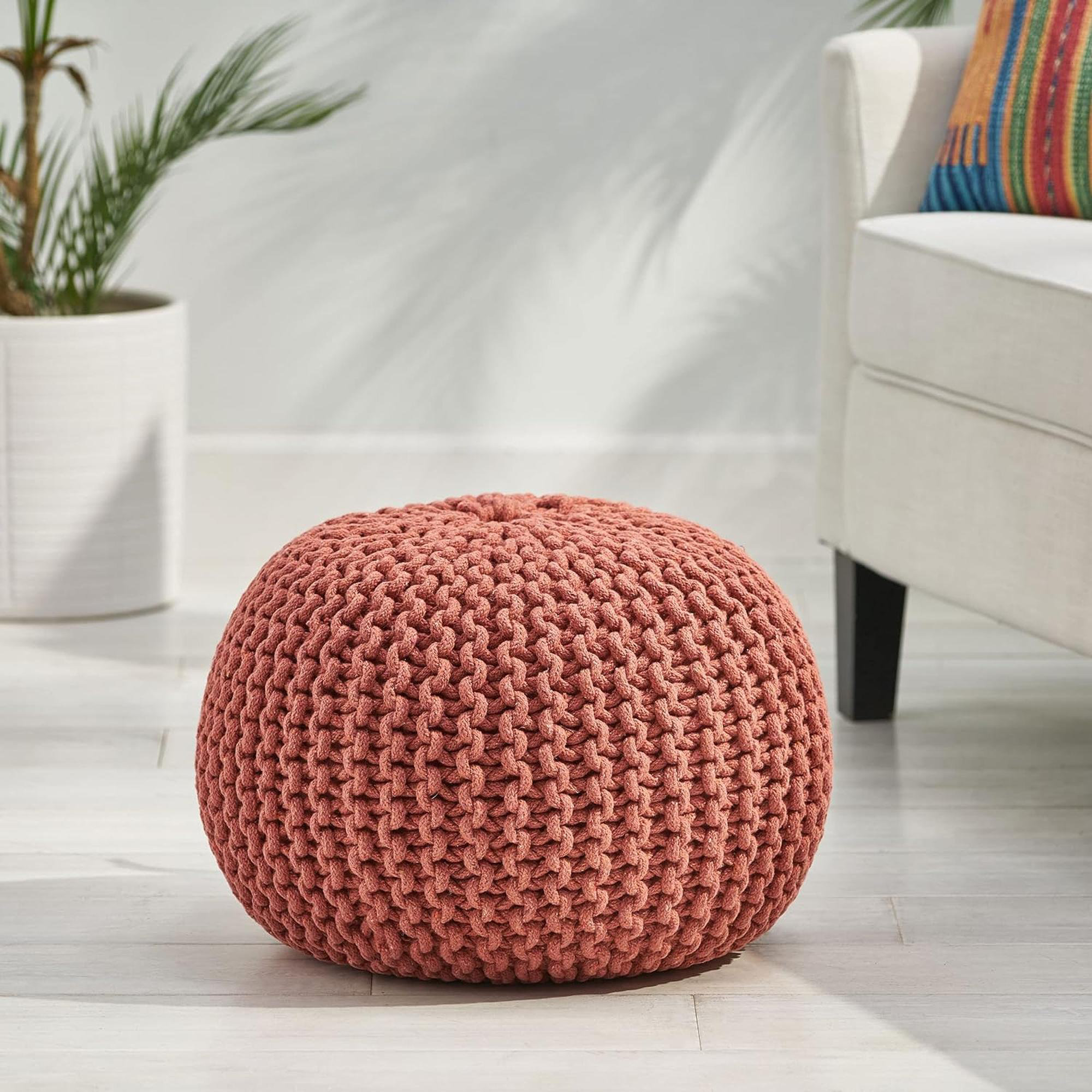 Latitude Run® Poona Handcrafted Modern Cotton Pouf, Coral | Wayfair