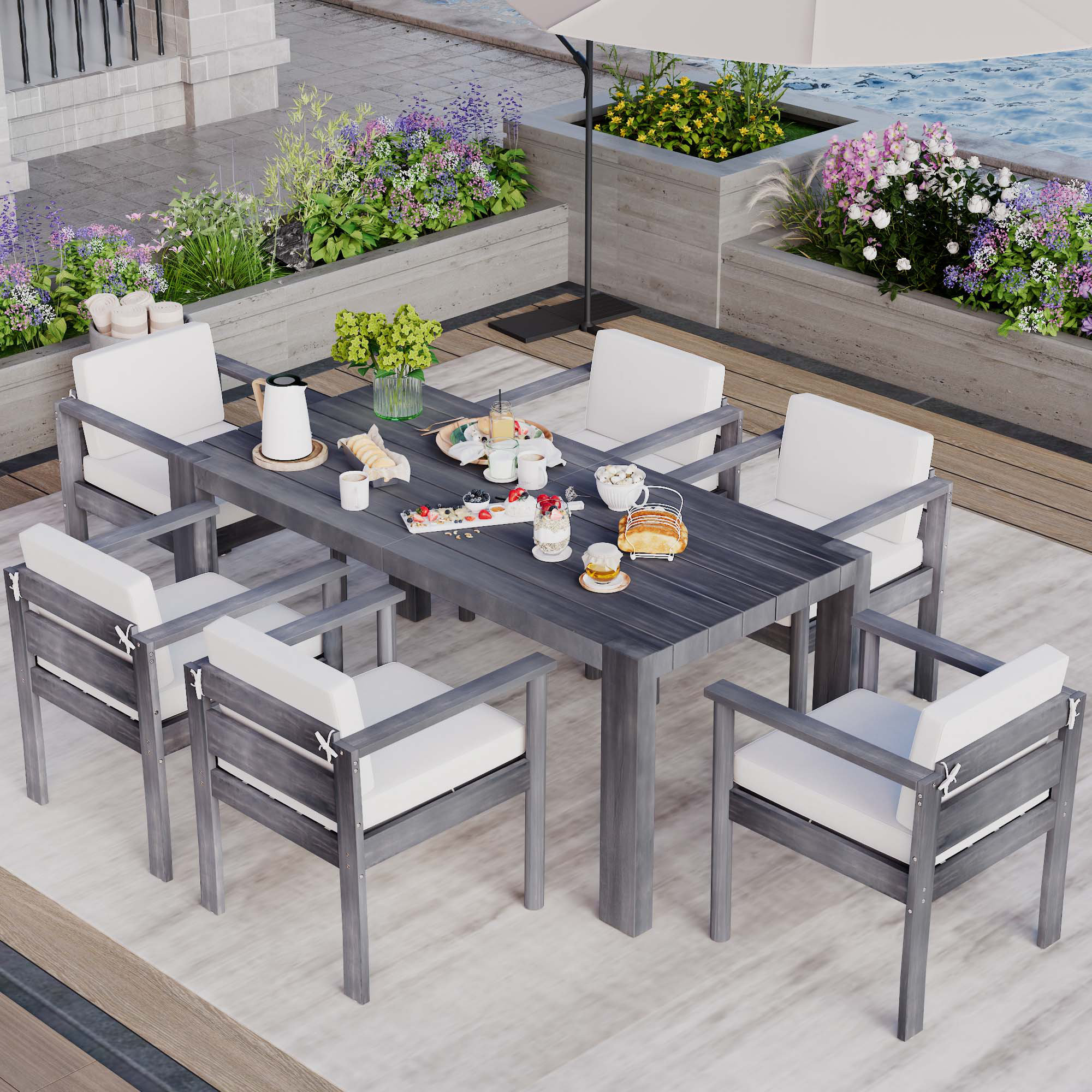 17 Stories 7-Piece Patio Dining Table Set For 6, Outdoor Furniture Sets ...