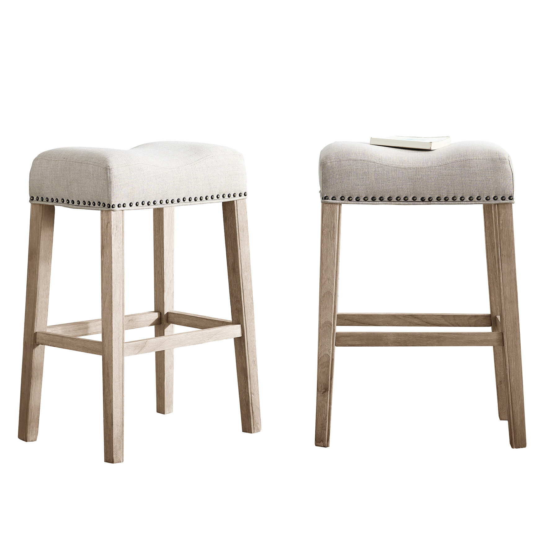 Ophelia & Co. Of 2 29" Tan Backless Saddle Seat Bar Stools. Genuine ...