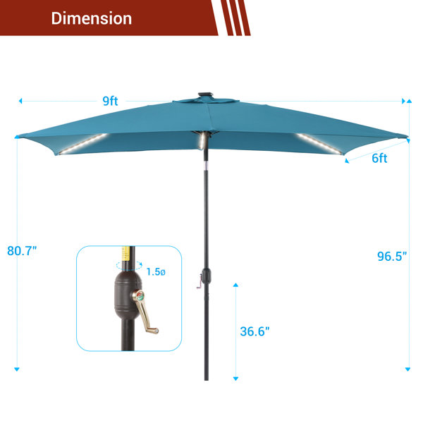 Arlmont & Co. Romeka 108'' ×72'' Rectangle Market Umbrella with Solar ...