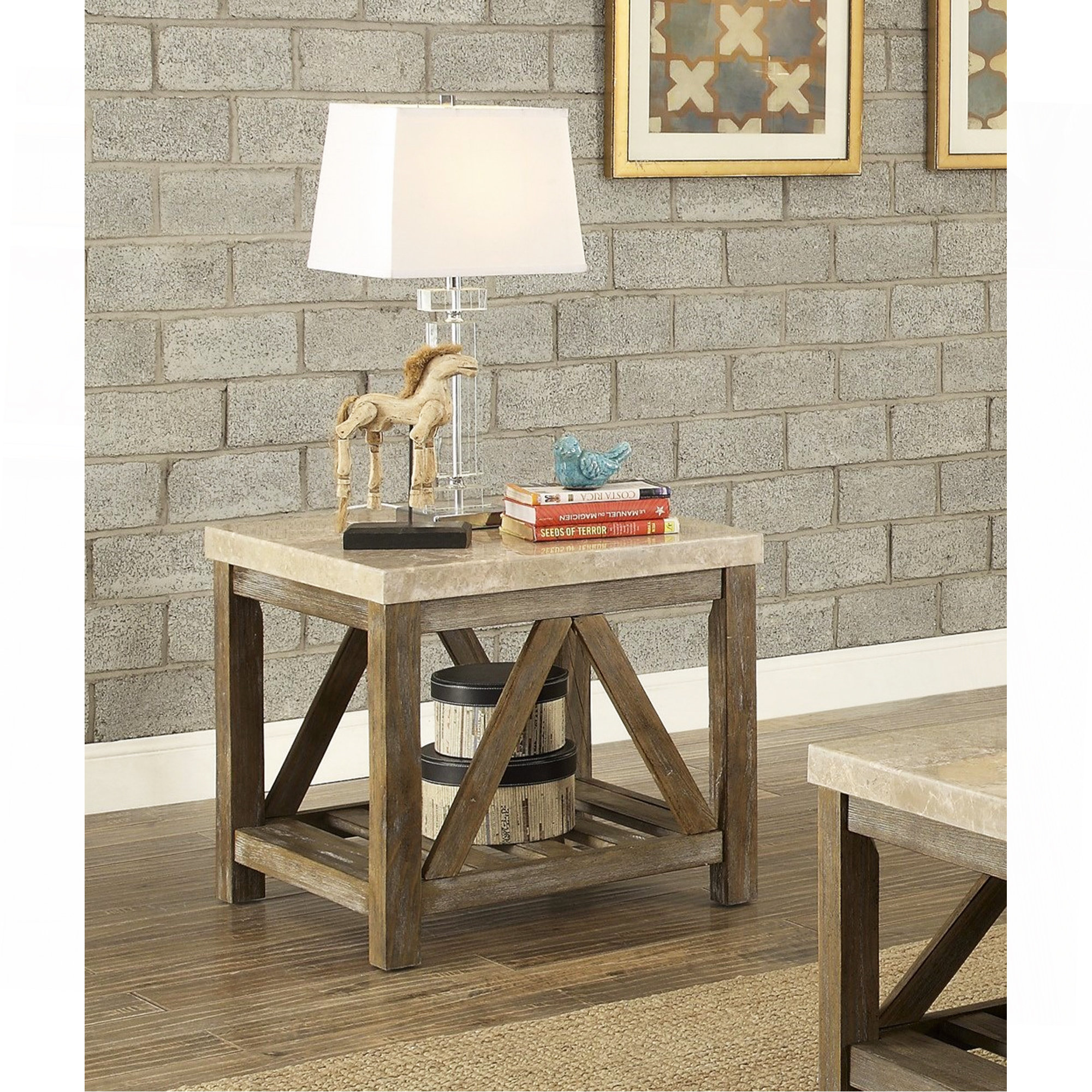 Gracie Oaks Industrial Style Angled Support 1Pc End Table With Bottom ...