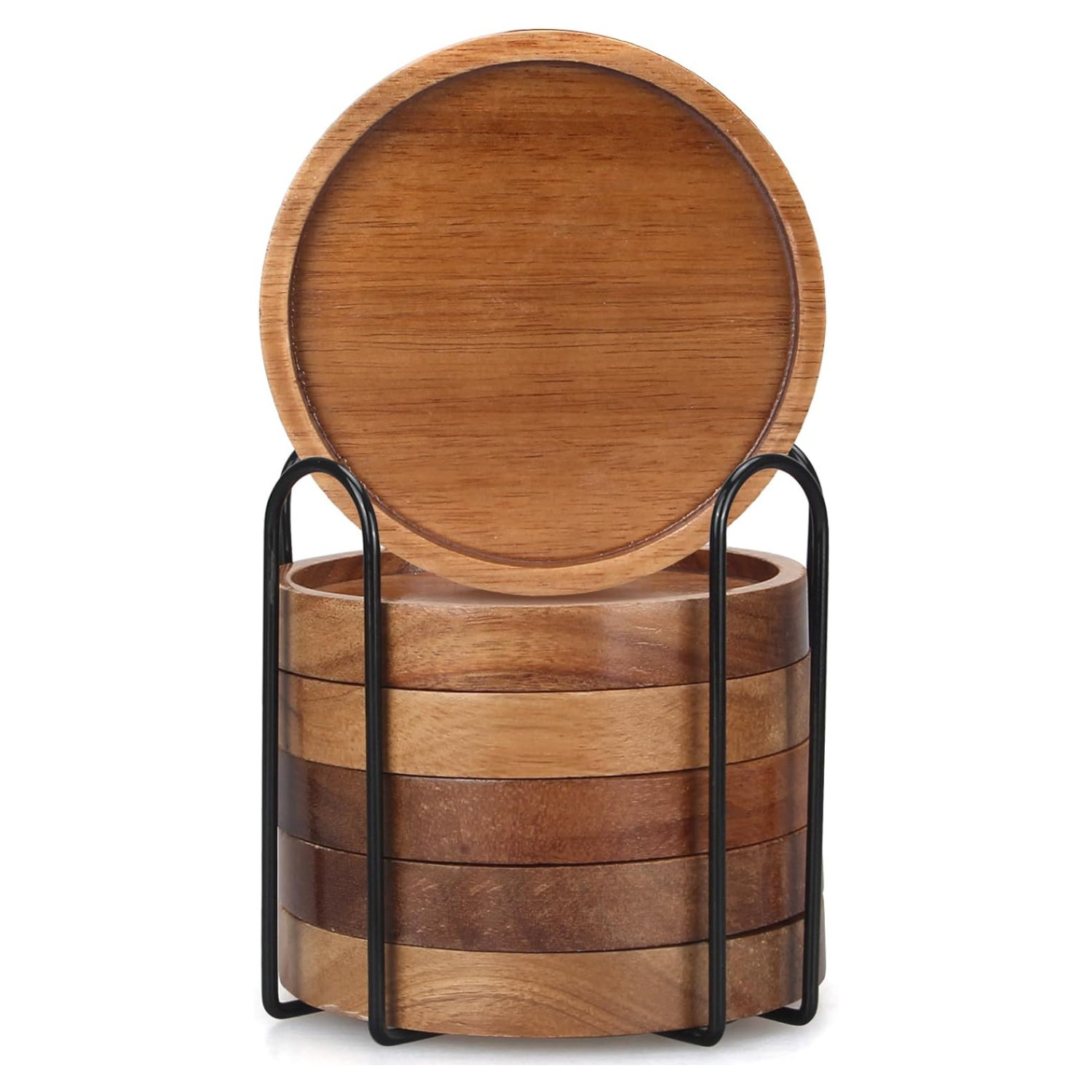 Millwood Pines Rustic Wood Coaster Set With Holder, 6 Pieces Absorbent ...