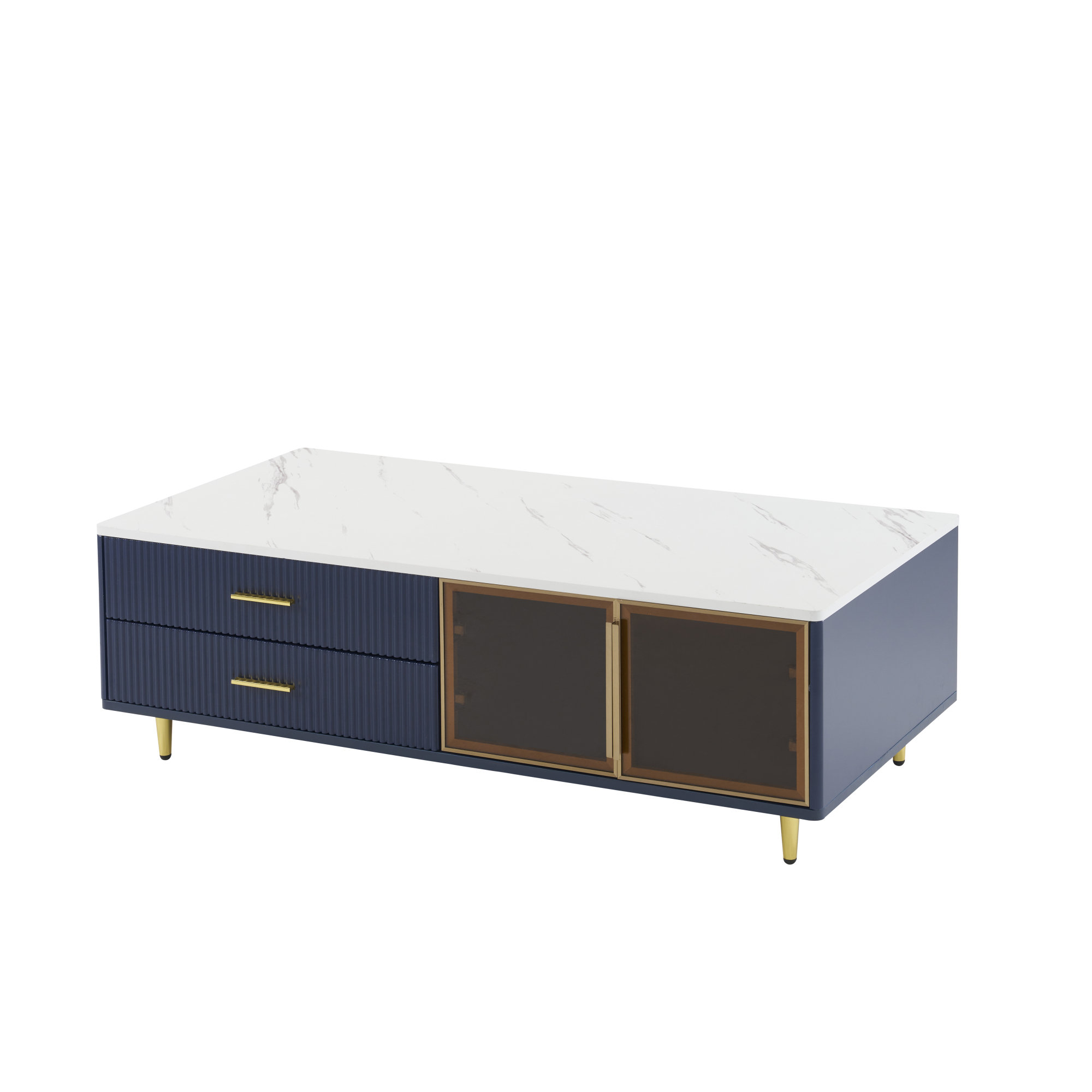 Everly Quinn Stylish Navy Blue Coffee Table With Elegant Storage ...