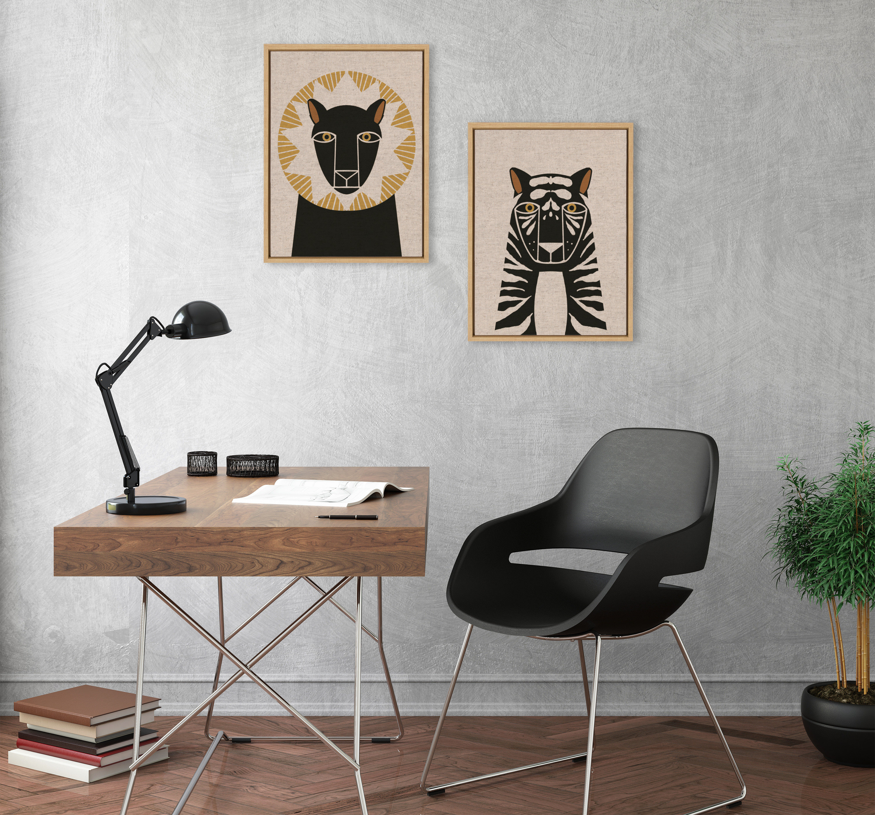 Trinx HB Lion Profile Neutral Linen Modern Jungle Animal Portrait ...