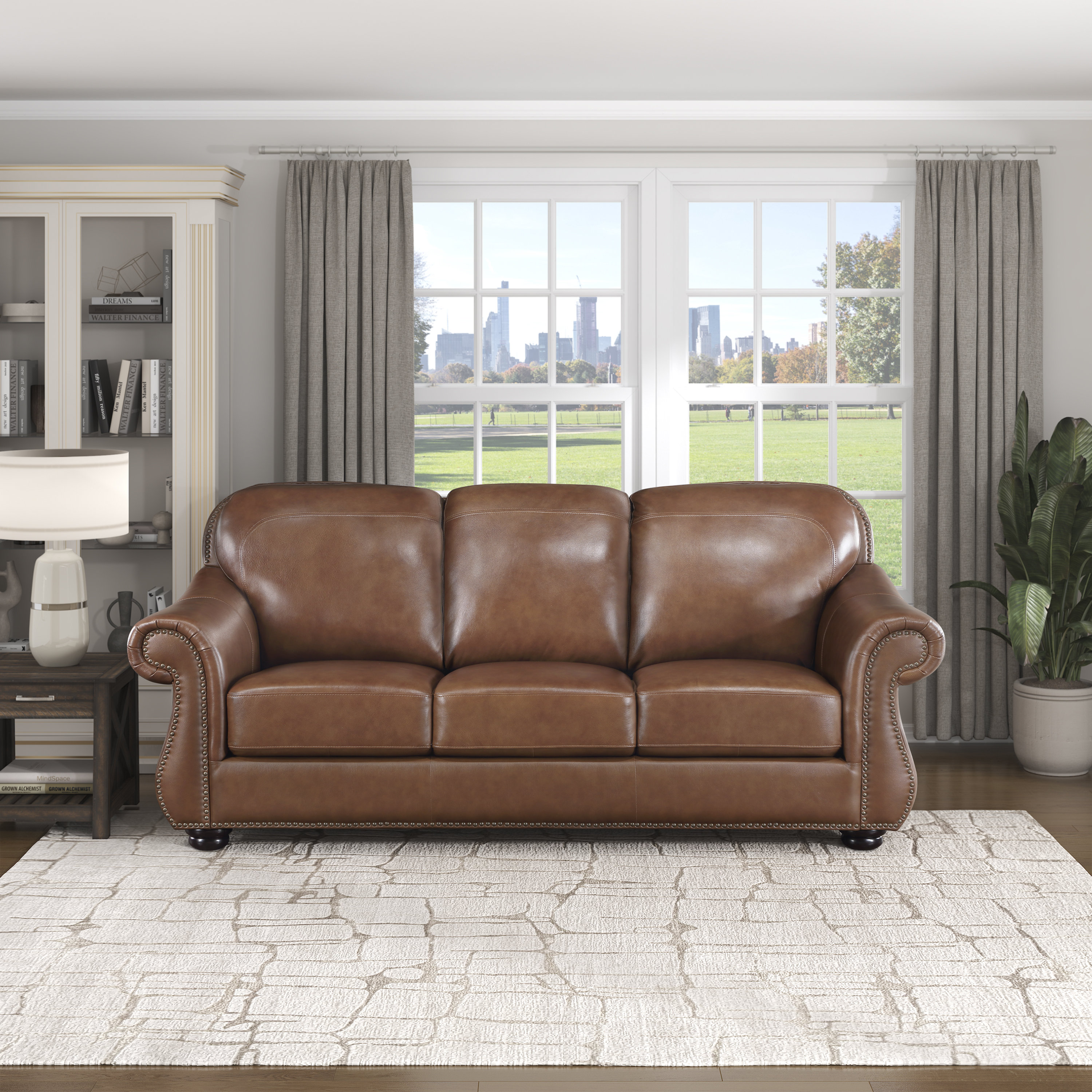 Alcott Hill® Bawan 85" Genuine Top Grain Leather Rolled Arm Sofa | Wayfair