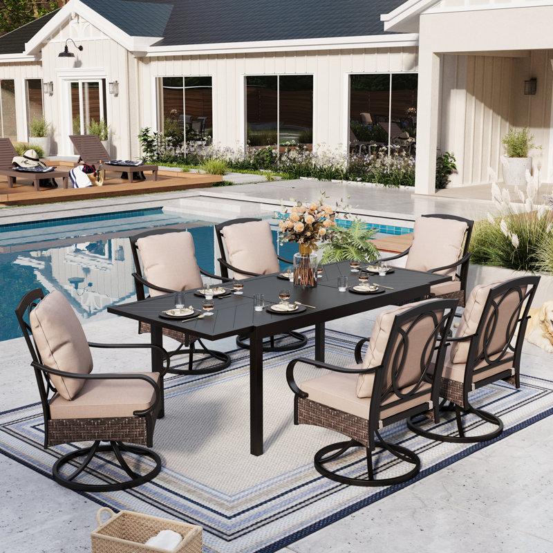 Lark Manor Alyah 6 - Person Rectangular Extendable Outdoor Dining Set ...