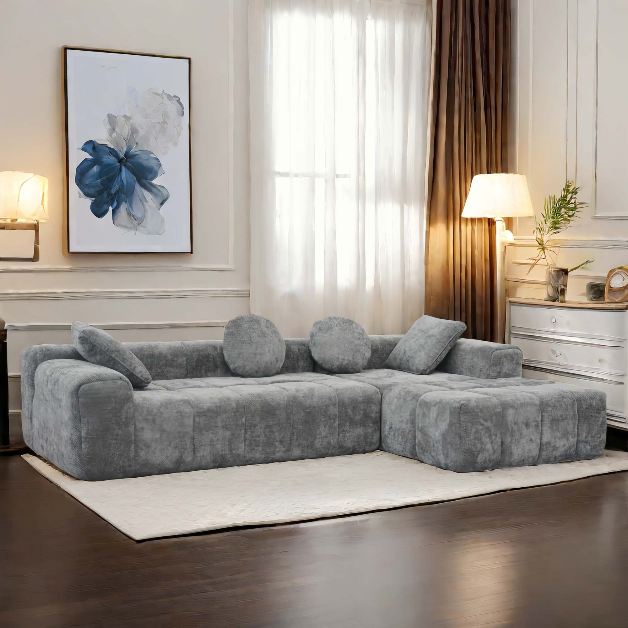 Ivy Bronx L Shaped Modular Modern Compressed Sofa,Comfy Corduroy Fluffy ...