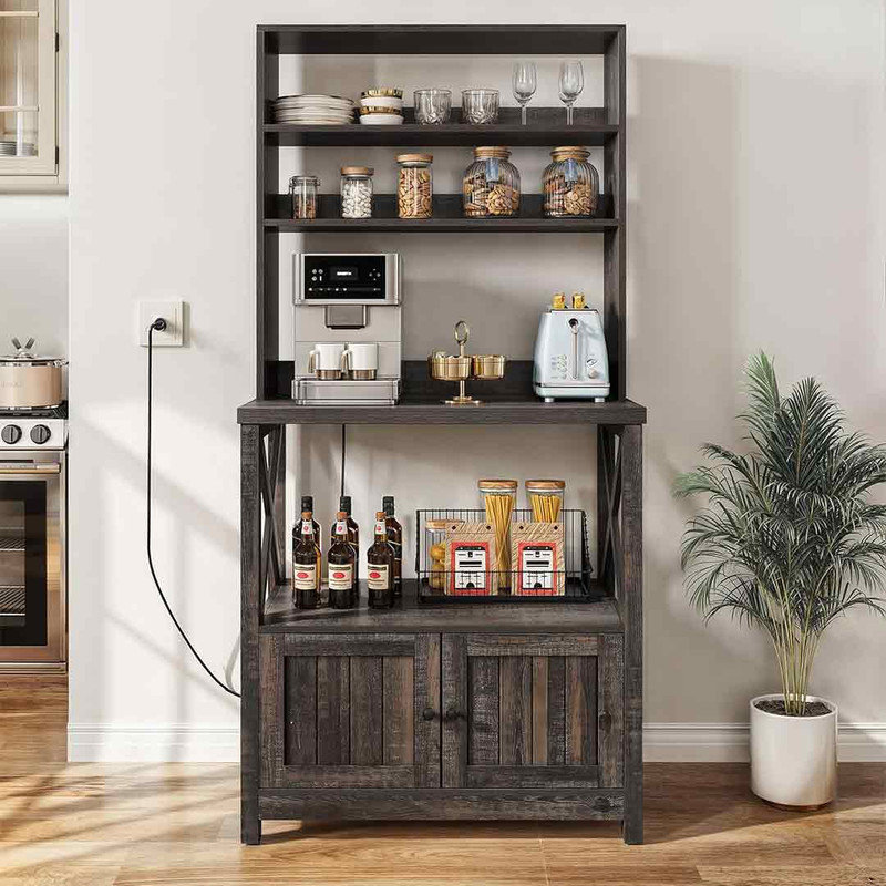 Stunver Microwave Stand Bakers Rack Cabinet, Farmhouse Freestanding ...