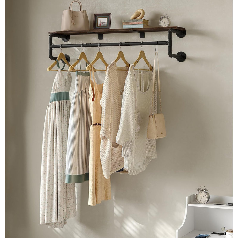 Williston Forge Industrial Pipe Clothes Rack, Wall Mounted Garment Rack ...