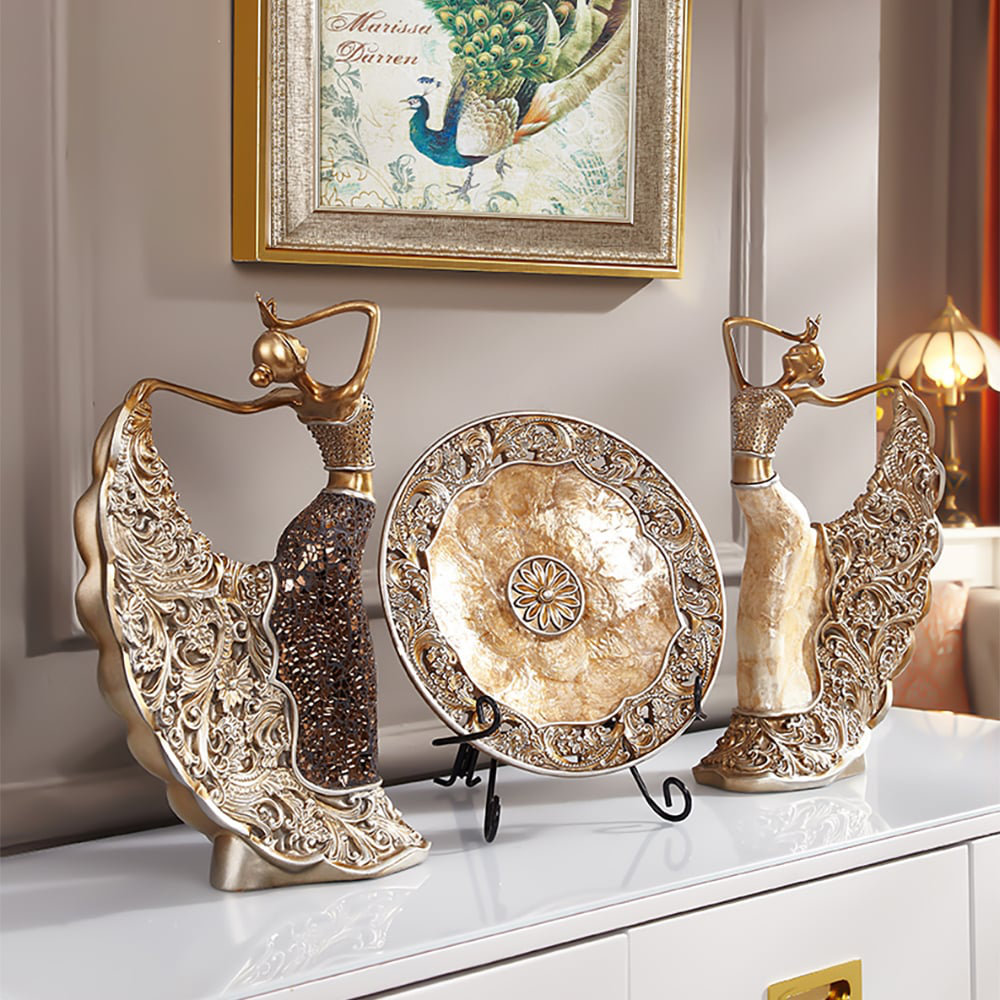 Homary 3PCS Vintage Gold Figure Statue Sculpture Set Romantic Shell ...