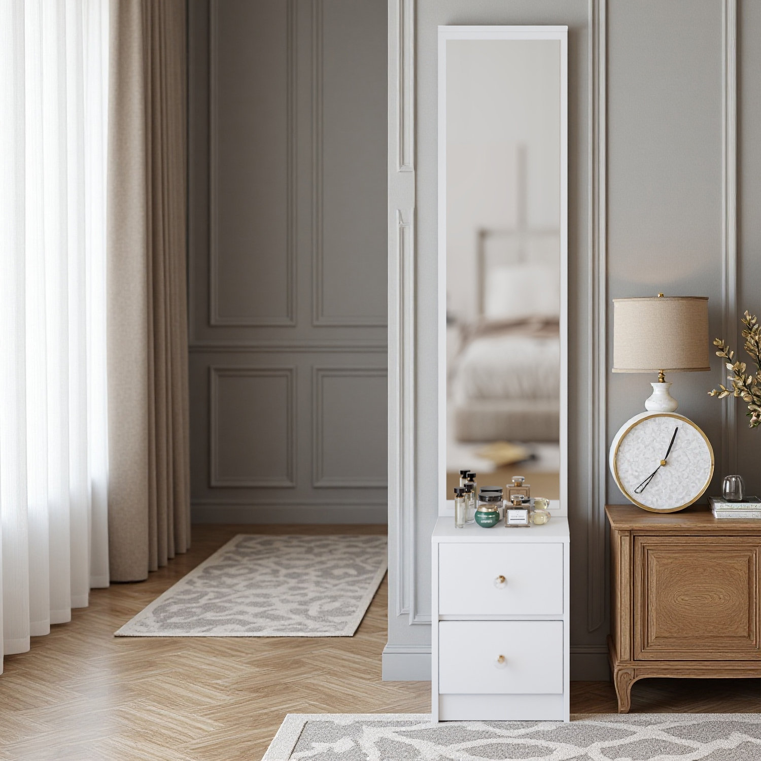 Ebern Designs Simple Stylish Dressing Mirror Cabinet, Full Body Mirror ...