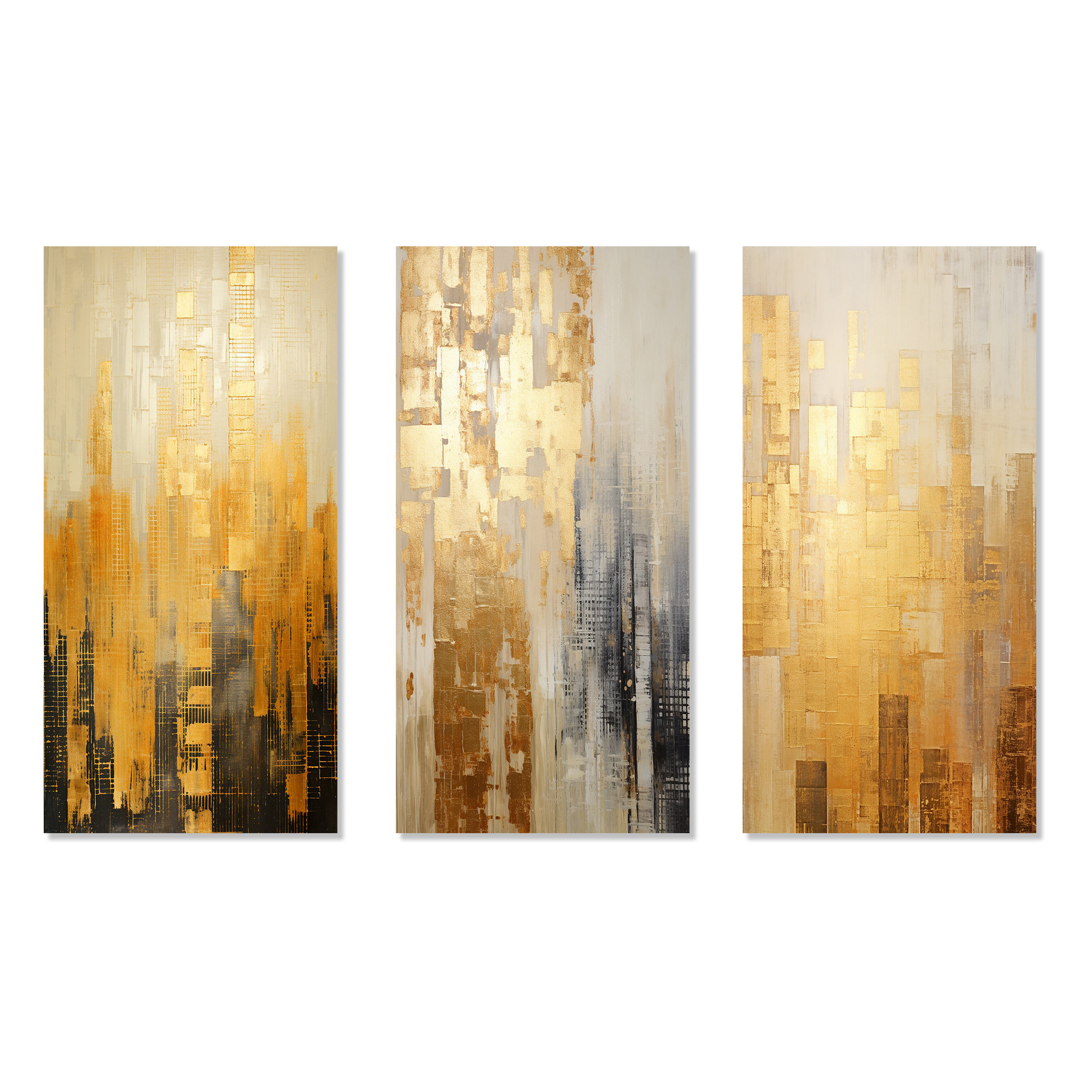 Ivy Bronx Golden Grid Skyscraper Skyline - Skyscrapers Metal Art Print ...