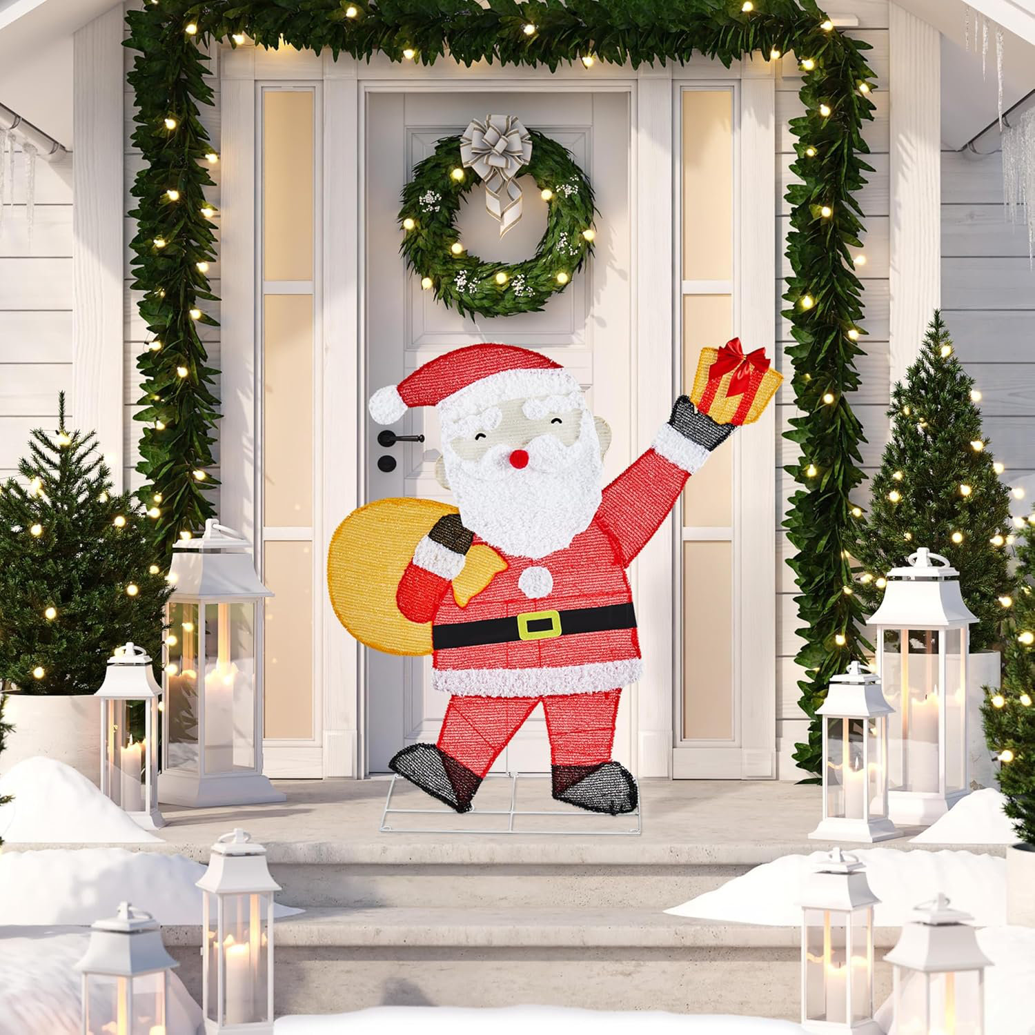 Alcott Hill 2D Pre-Lit Santa Claus Decoration Outdoor Lighted Holiday ...