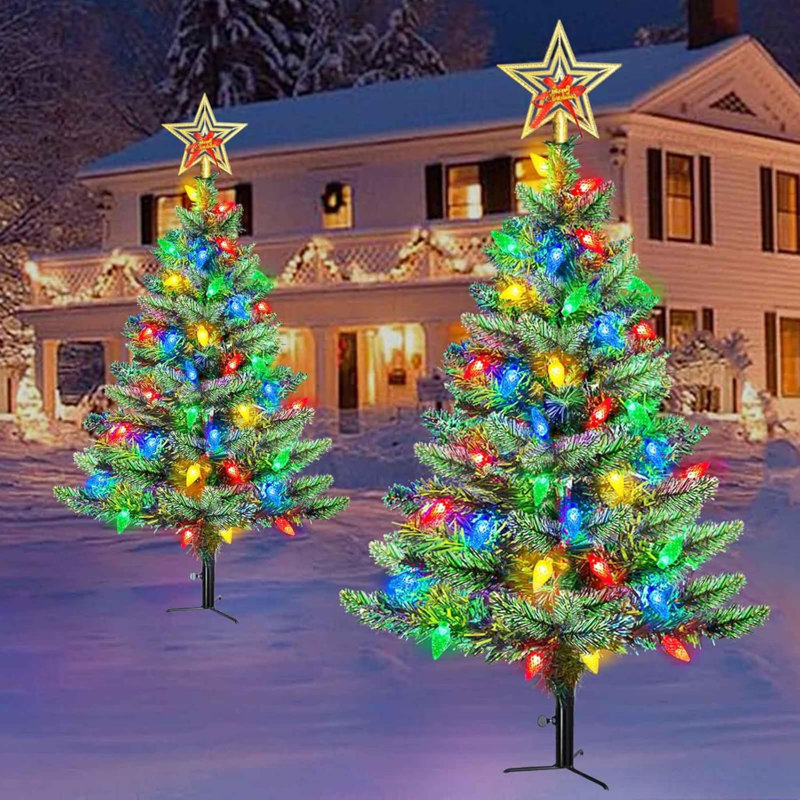 The Holiday Aisle® Upgraded Set Of 2 Solar Christmas Tree, Outdoor ...