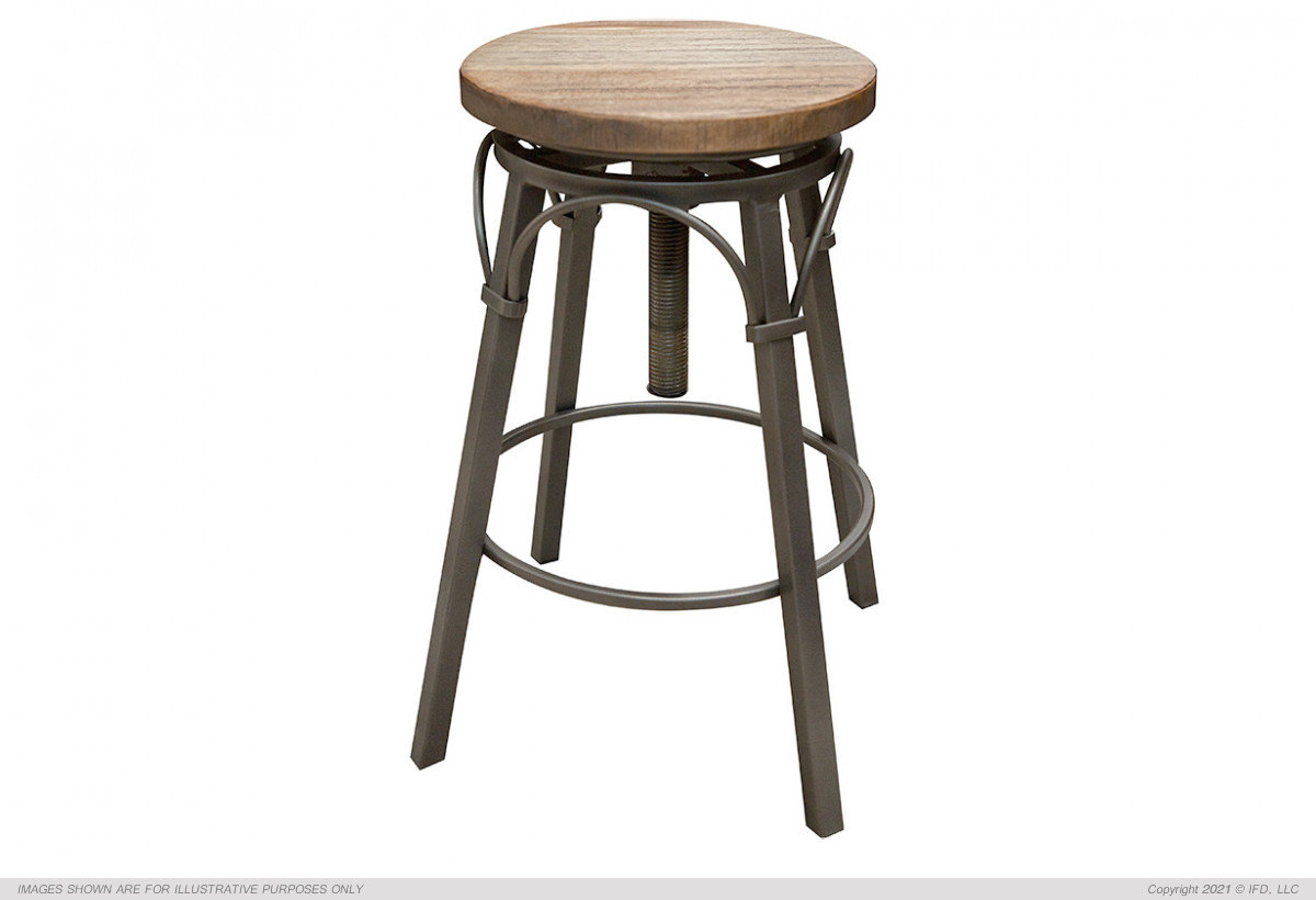 17 Stories Everby Wooden Round Seat Adjustable 24-30" Swivel Iron Base ...