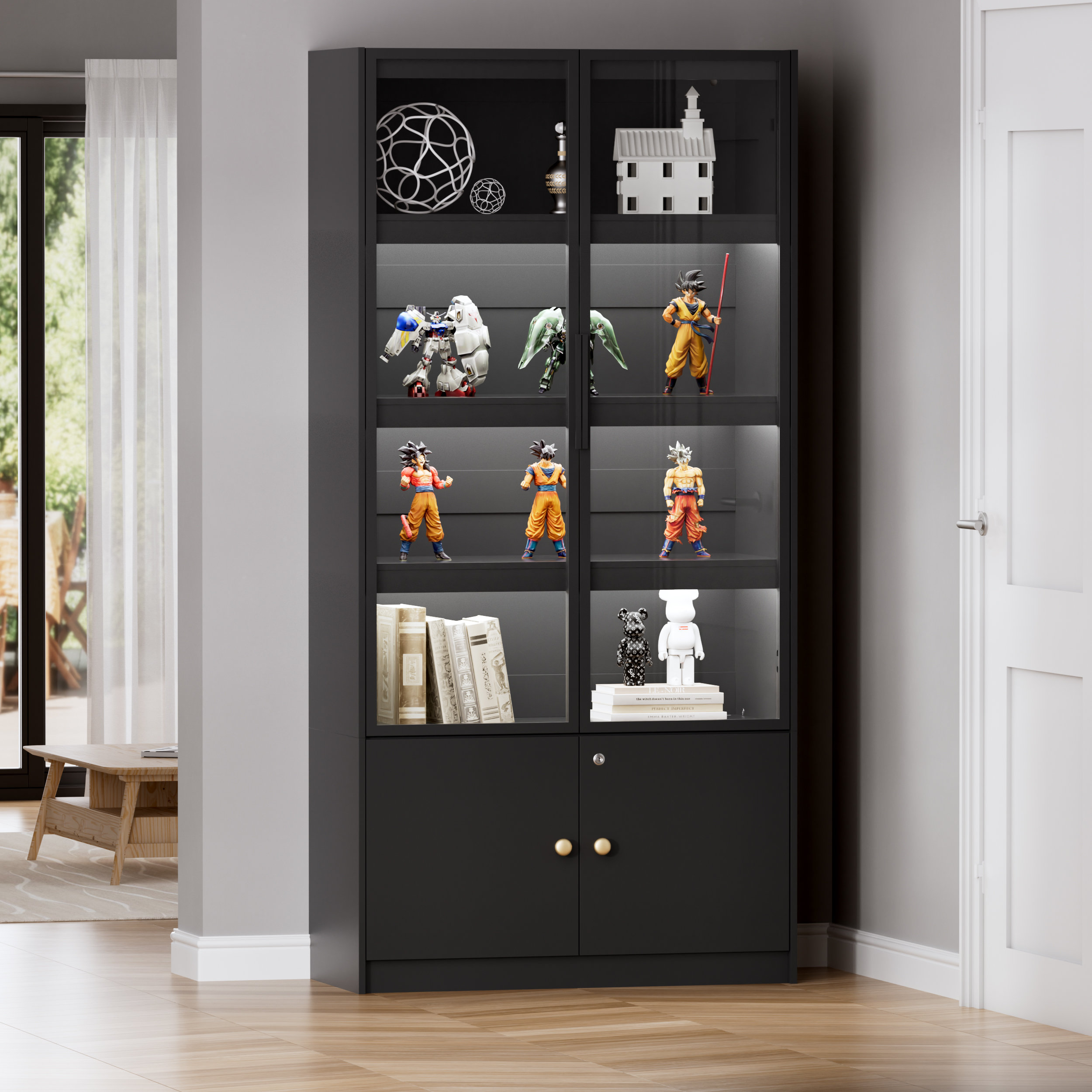 Wrought Studio™ Large Display Cabinet With Glass Doors For Collectibles ...