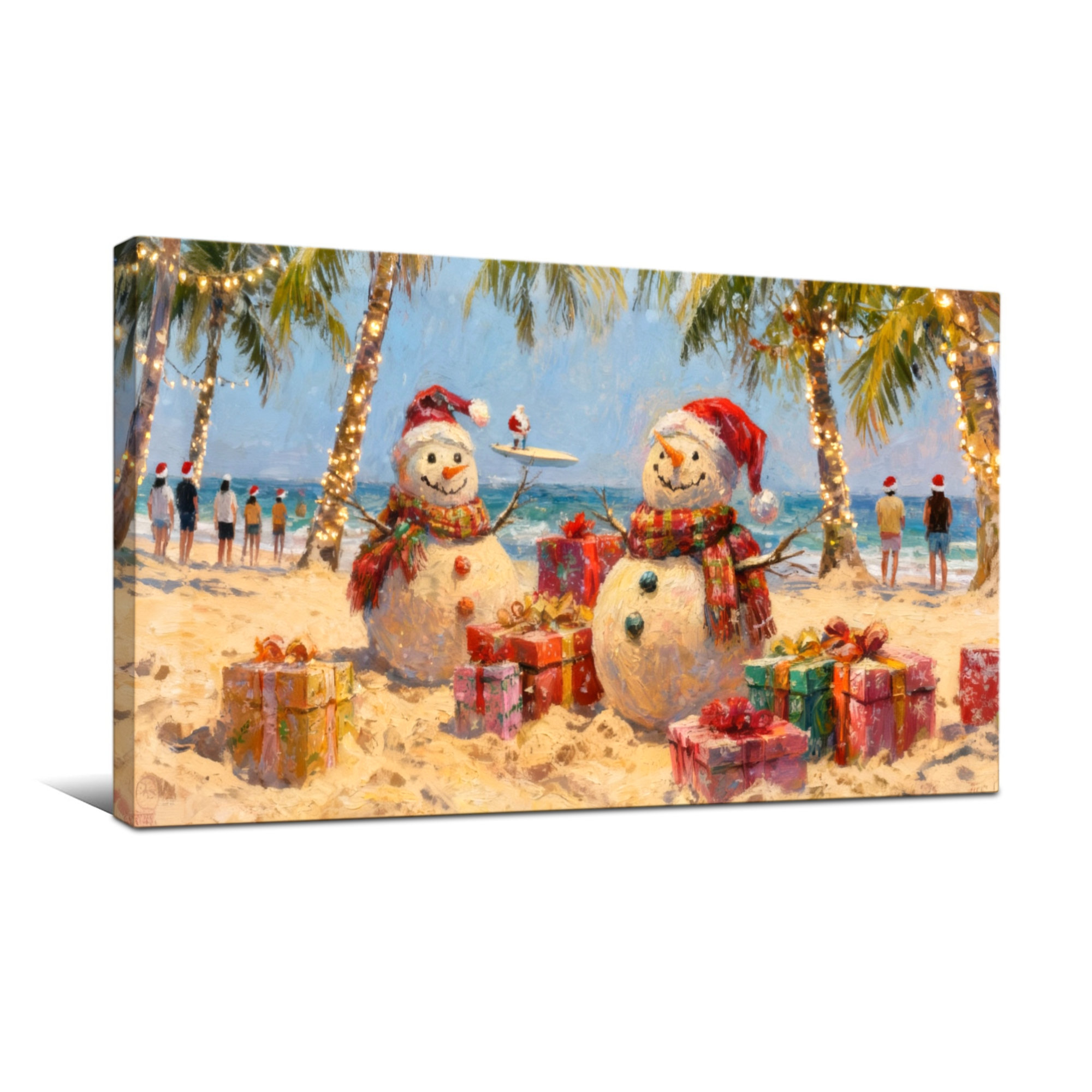 Bay Isle Home™ Christmas Snowmen On Beach With Gifts And Palm Trees ...