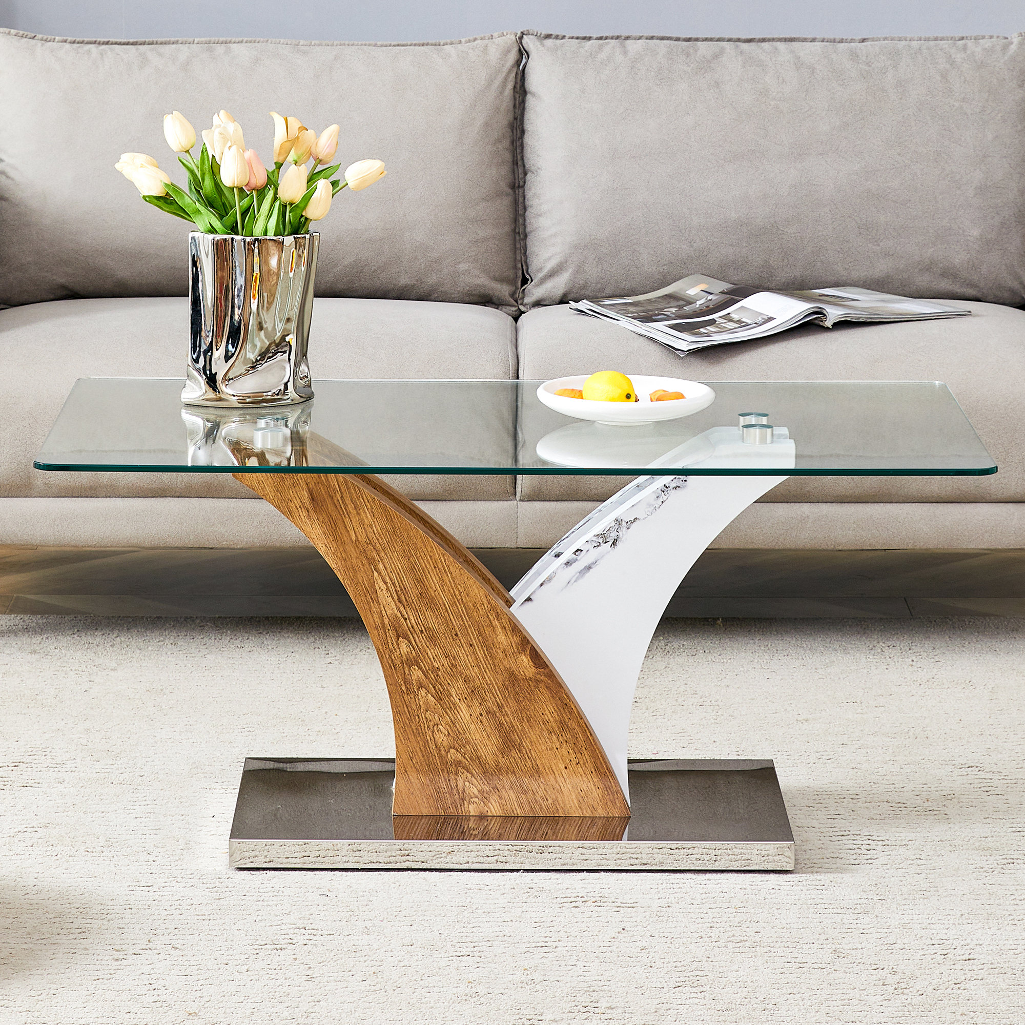 Ivy Bronx Sophisticated Rectangular Coffee Table With Tempered Glass ...