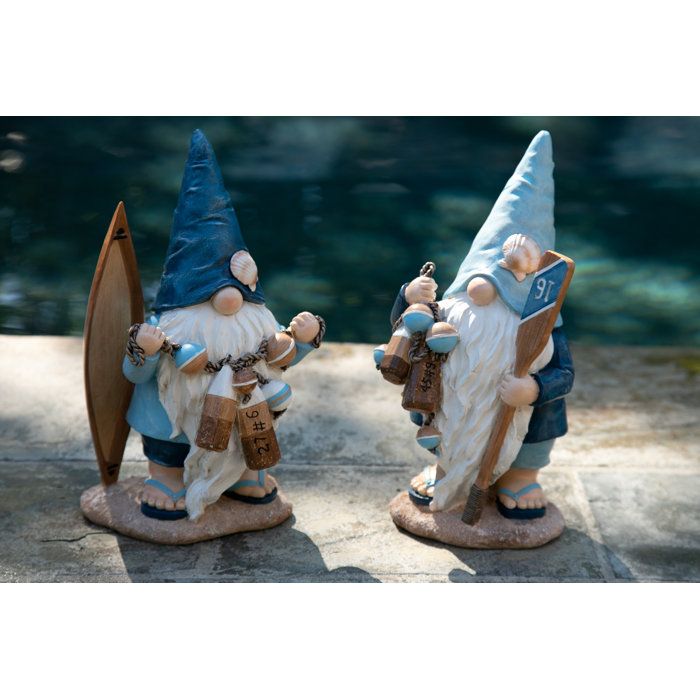 Exhart Solar Surfer Beach Hand Painted Garden Gnome Statue with Party ...