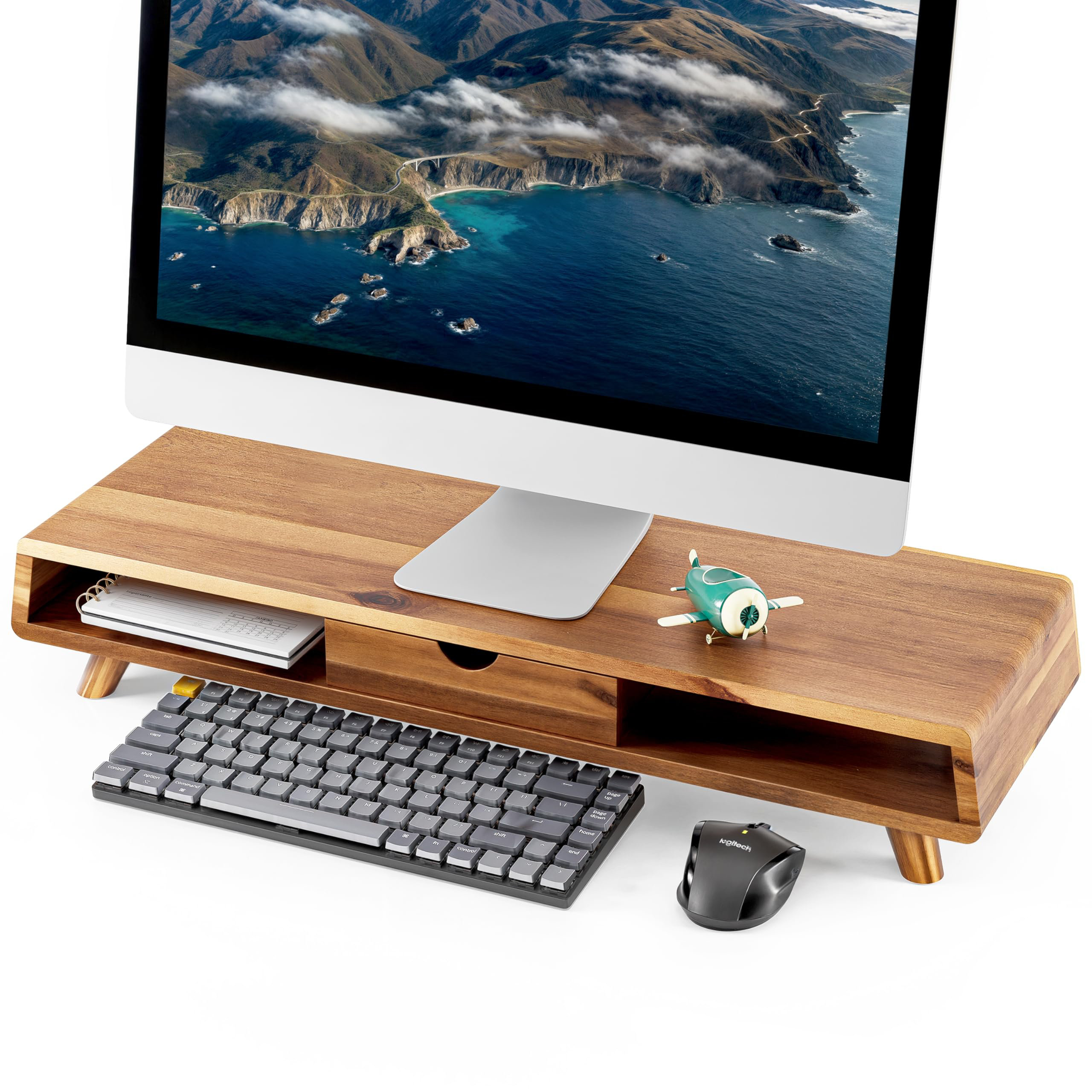 hongzhi Acacia Wood Monitor Stand With Drawer - Wooden Monitor Riser ...