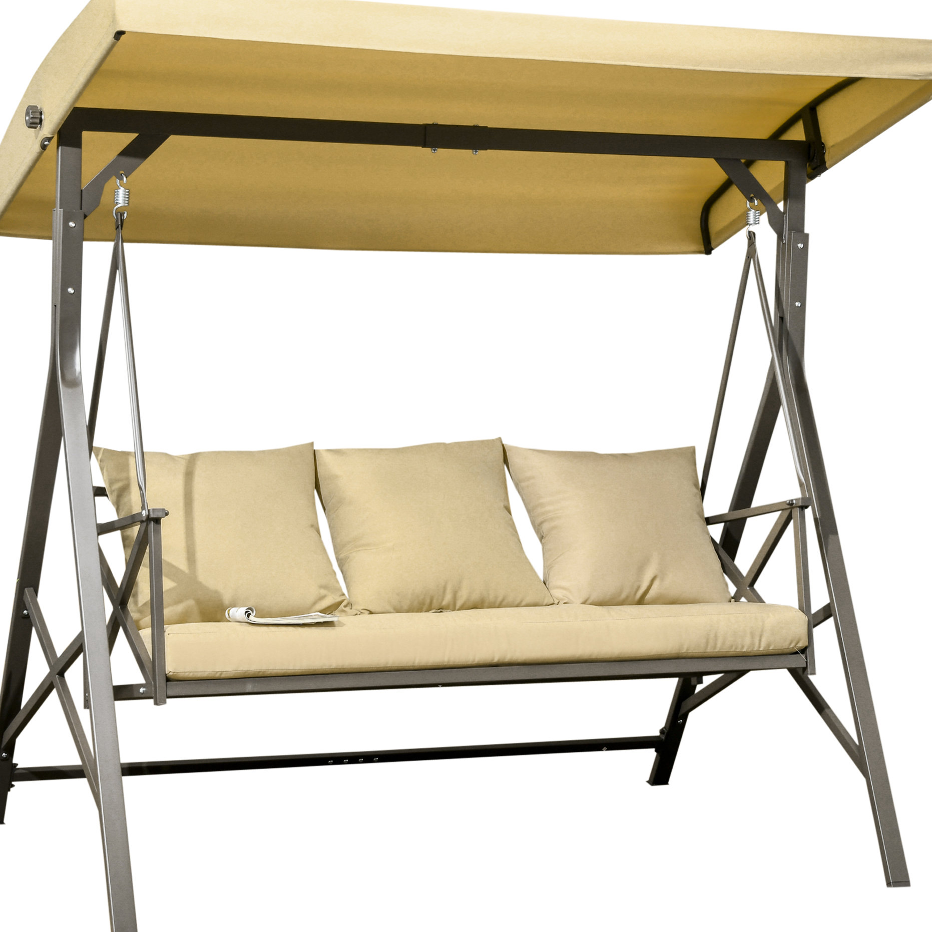 Canora Grey 3 Porch Swing With Cushions And Adjustable Sunshade, Khaki ...
